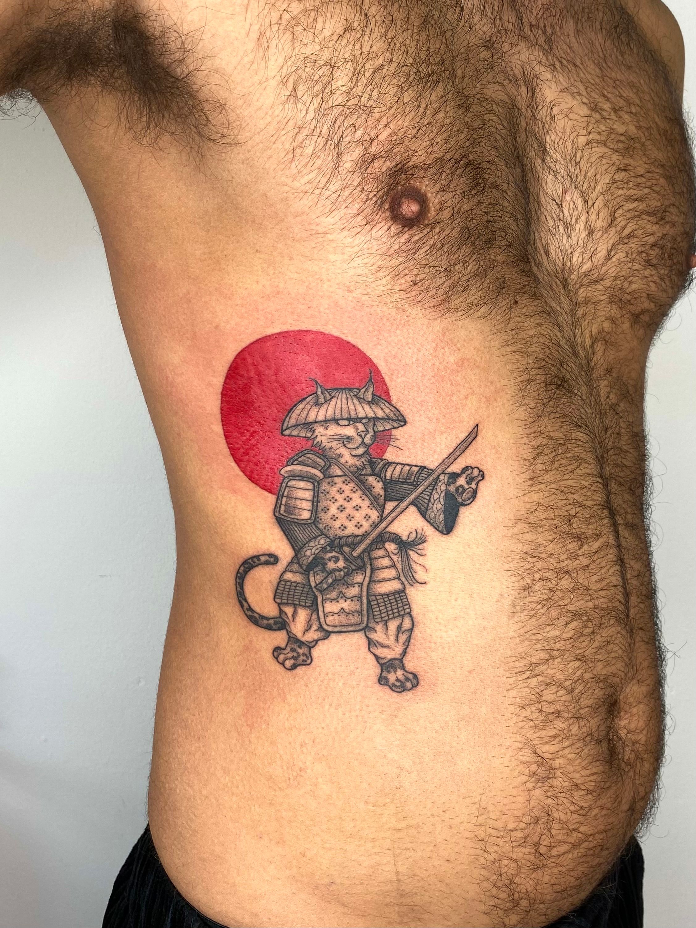 Dotwork Samurai Cat Tattoo • Tattoodo