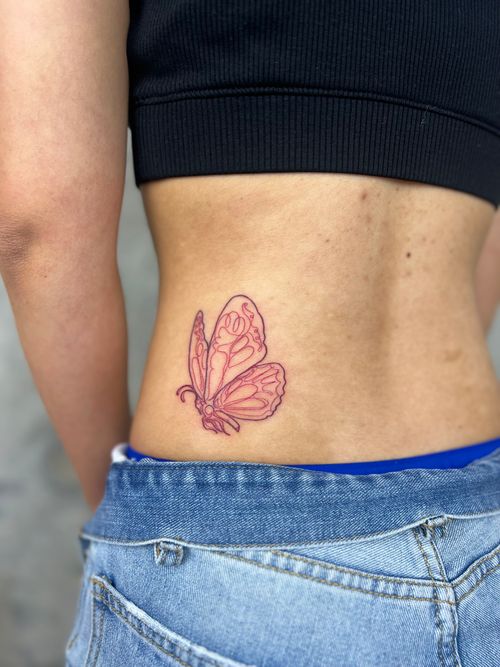 Red Fine Line Butterfly Tattoo • Tattoodo