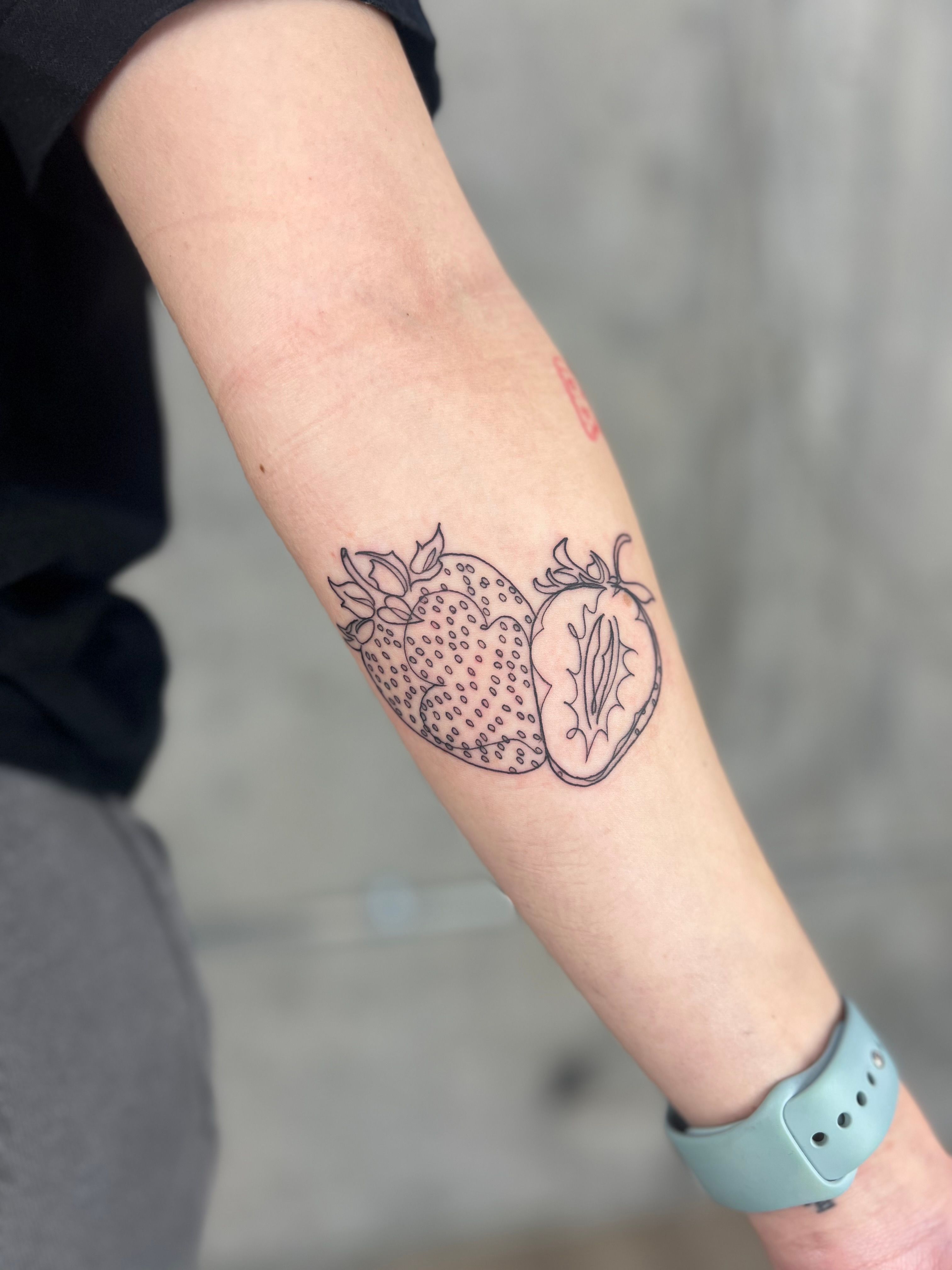 Delicate Strawberry Fine Line Tattoo • Tattoodo