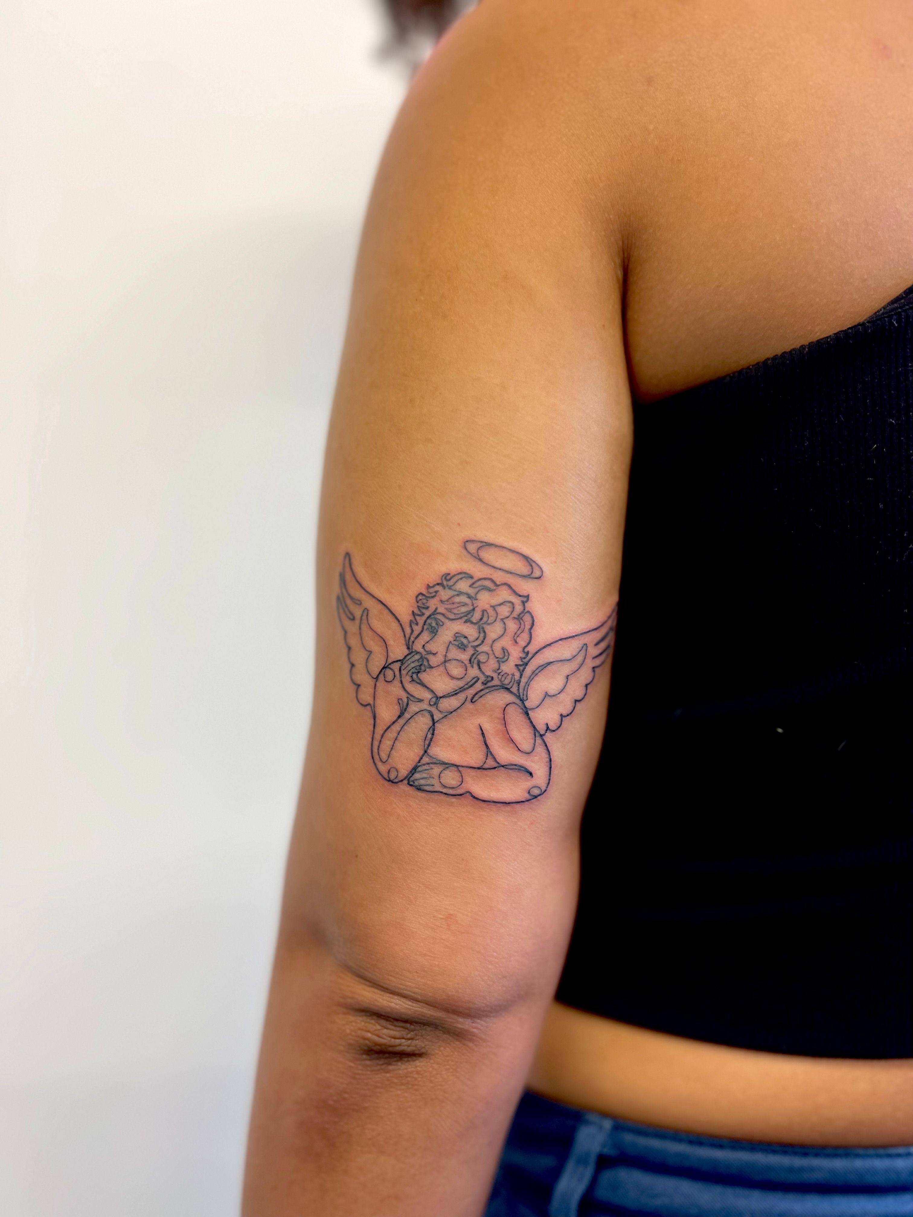 Fine Line Angel Cherub Tattoo • Tattoodo