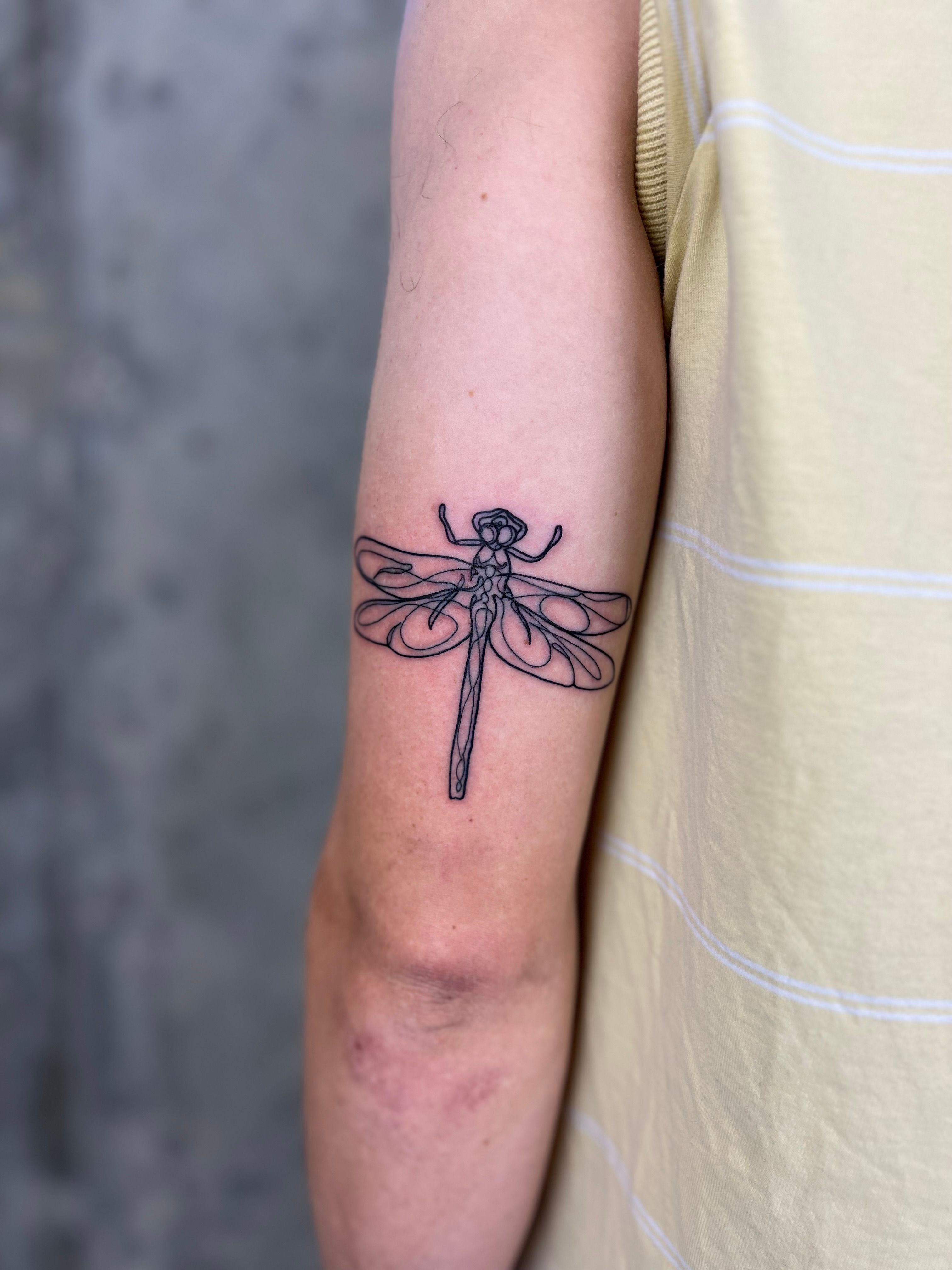 Elegant Dragonfly Fine Line Tattoo • Tattoodo