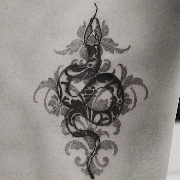Snake & Floral Dotwork by Oliver Whiting • Tattoodo