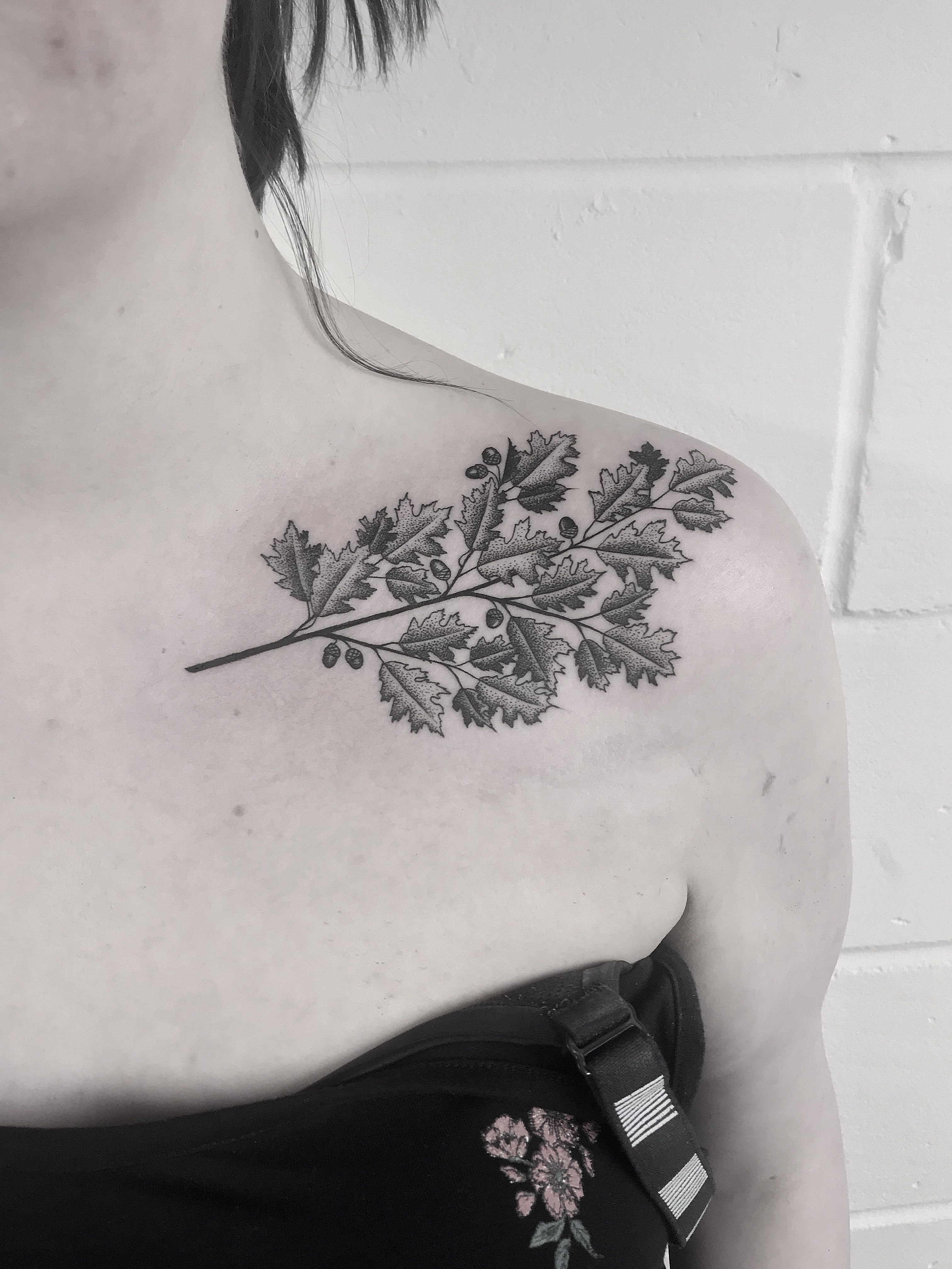 Dotwork American Holly & Acorn Tattoo • Tattoodo