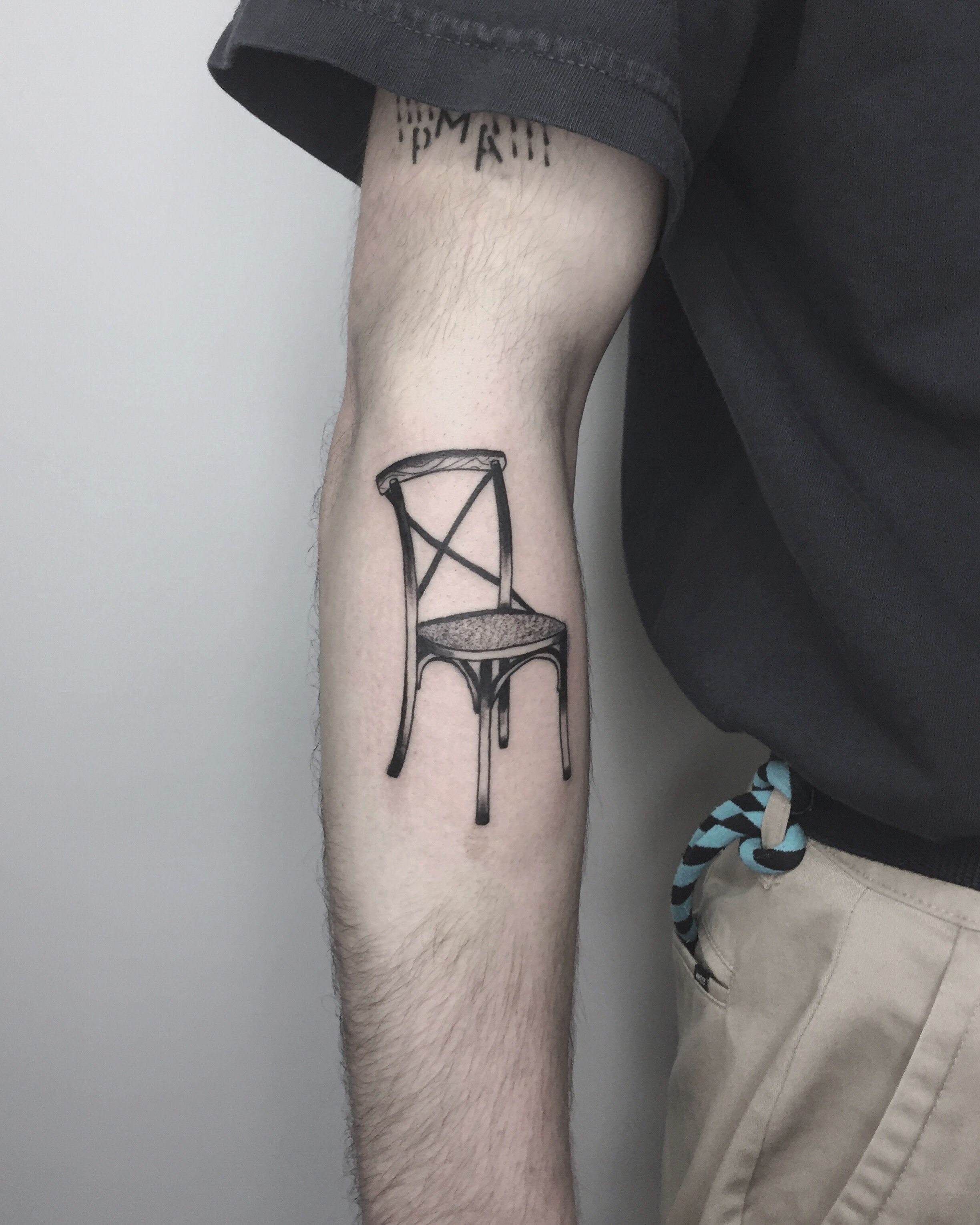 Dotwork illustrative chair tattoo • Tattoodo