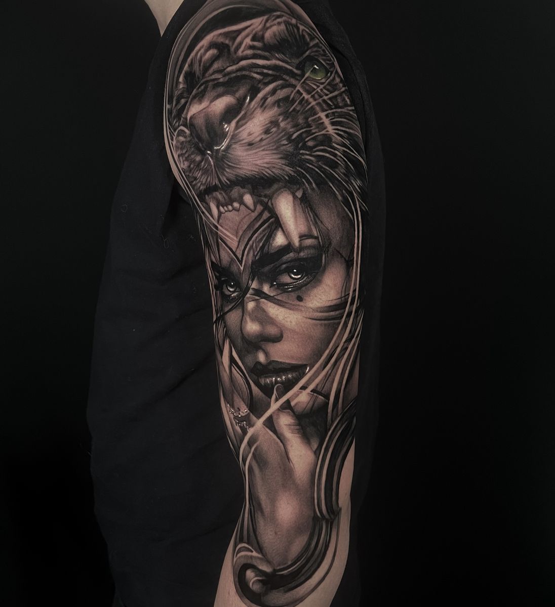 Tattoo uploaded by Nicholas Dimpsey • Woman's face with Panther ...