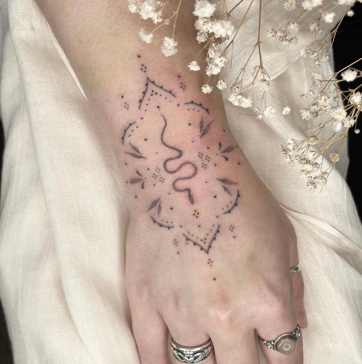 Dainty Snake Dotwork Tattoo by Abbie Lou • Tattoodo