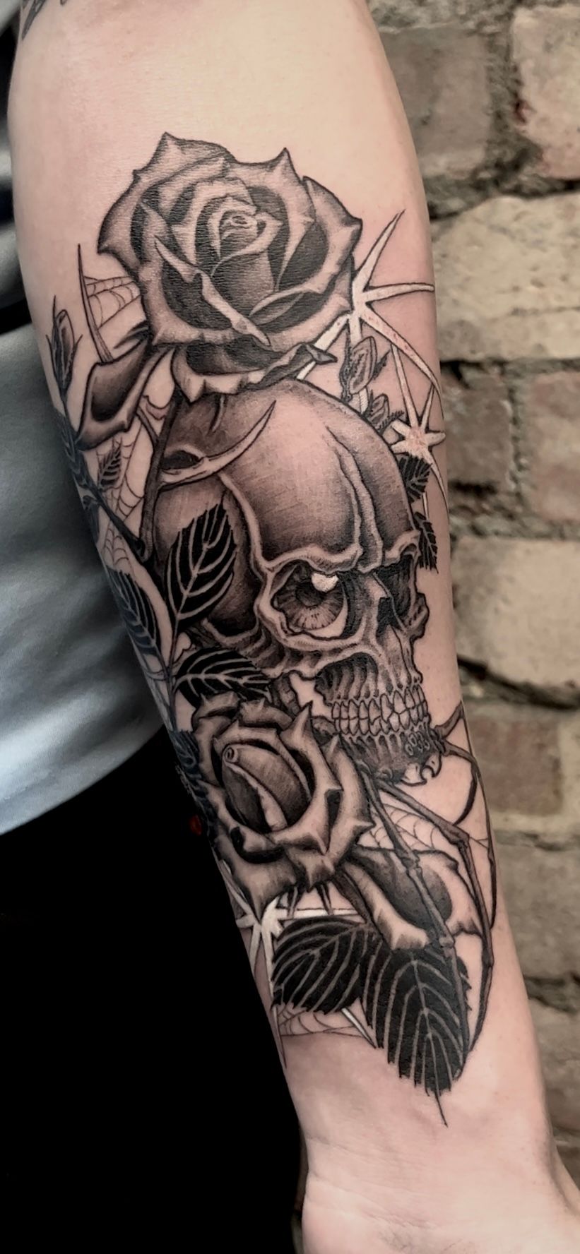 Creepy Spider, Rose, and Skull Tattoo • Tattoodo