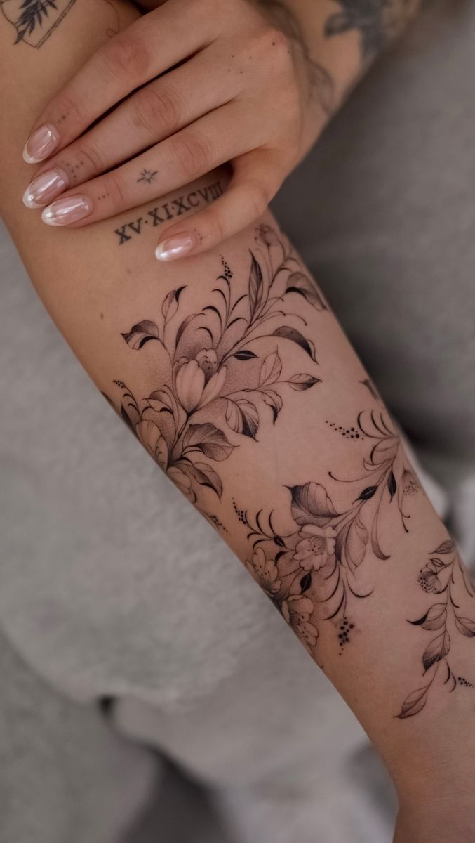 Delicate Floral Fine Line Tattoo by Ion Caraman • Tattoo uploaded by ...
