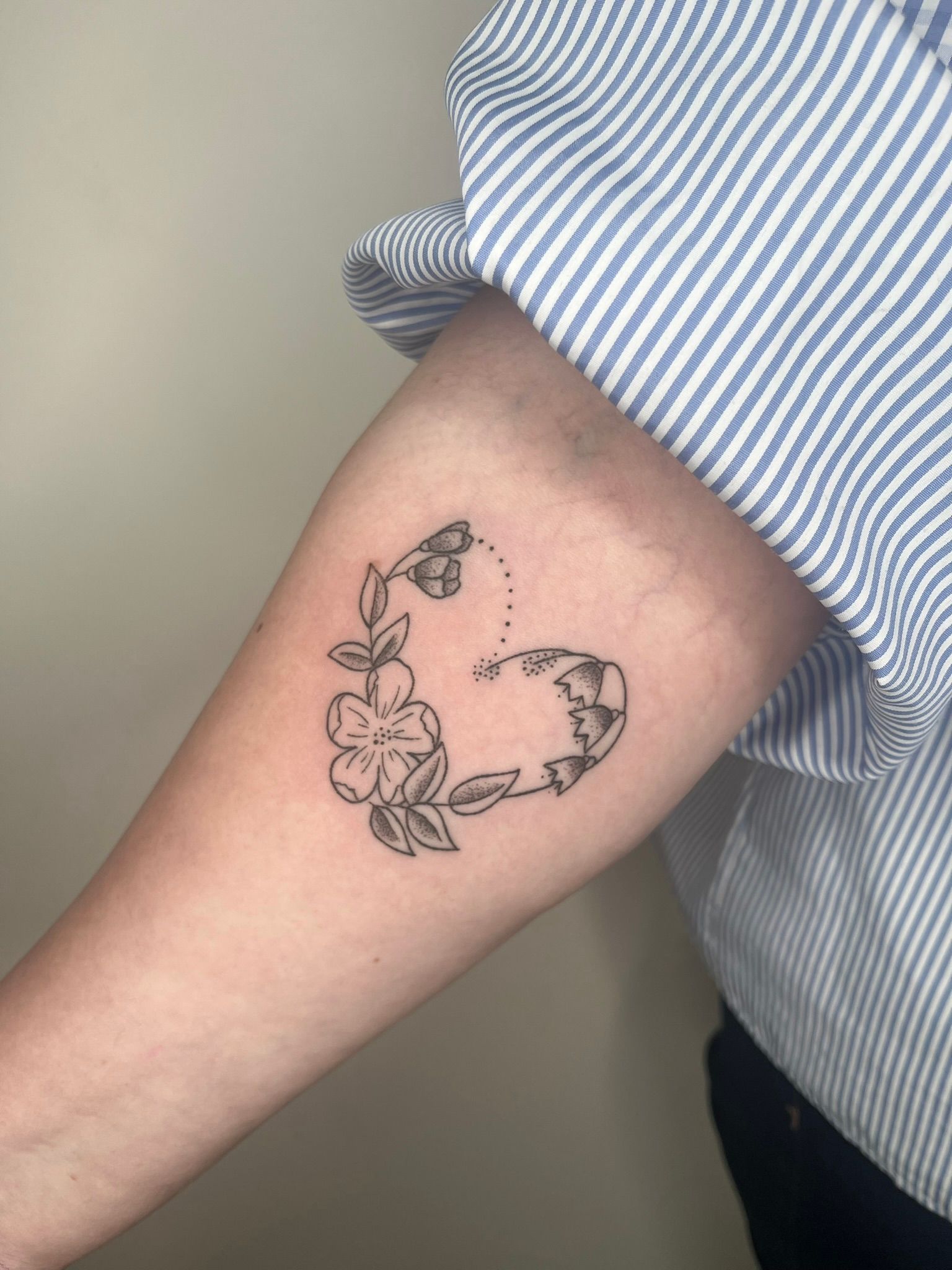 Hand-poked dotwork flower heart tattoo • Tattoodo