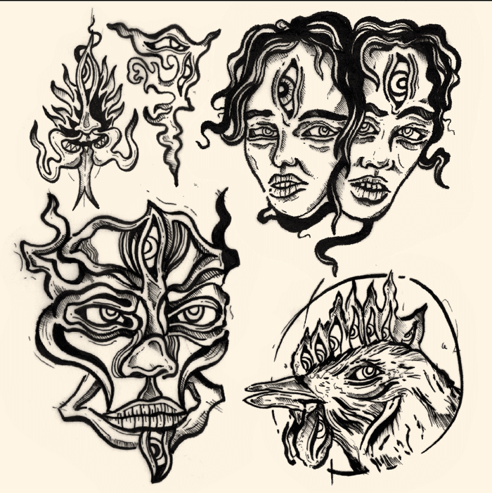 Surreal Multi-Eyed Faces Flash • Tattoodo