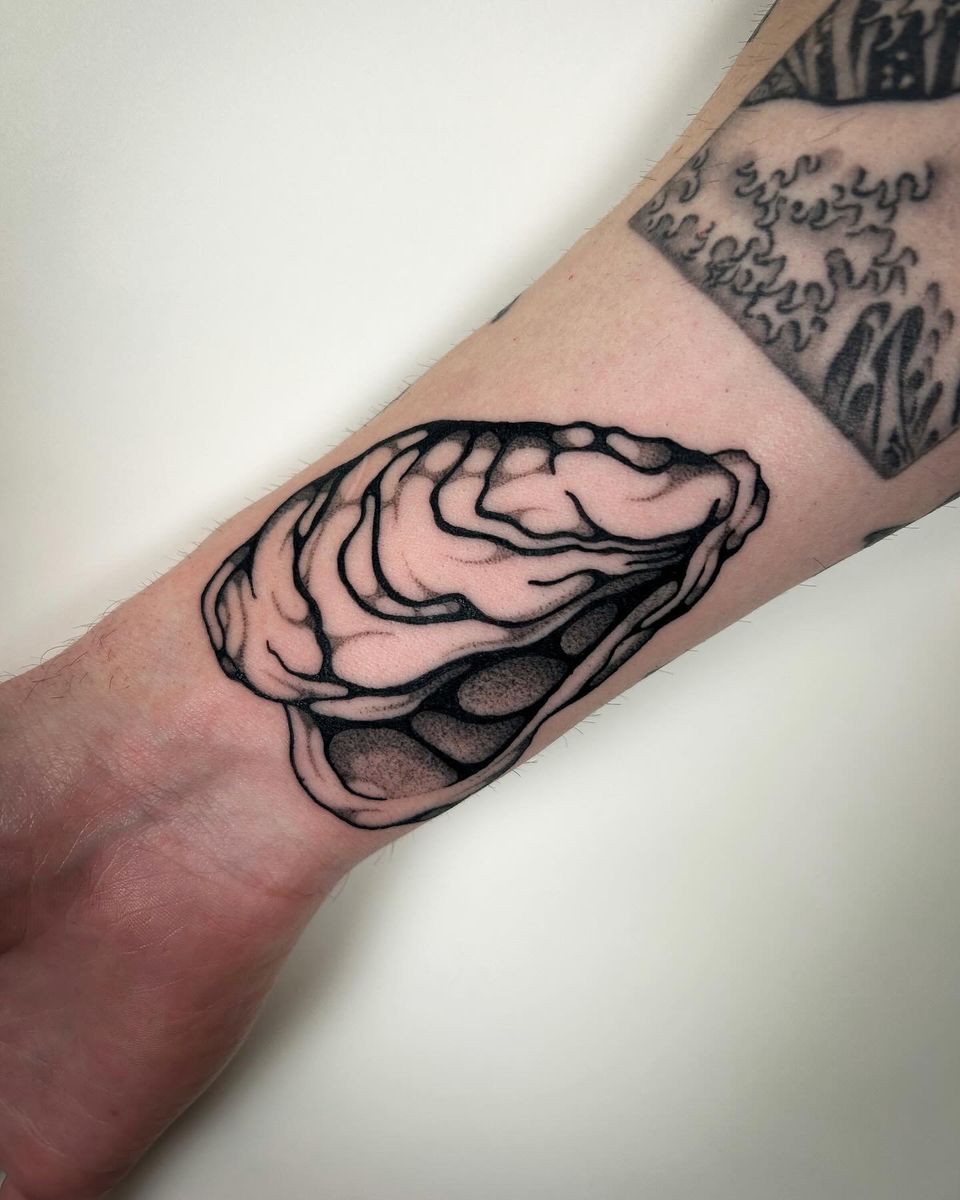 Blackwork Shell and Clam Tattoo • Tattoo uploaded by Jack Howard • Tattoodo