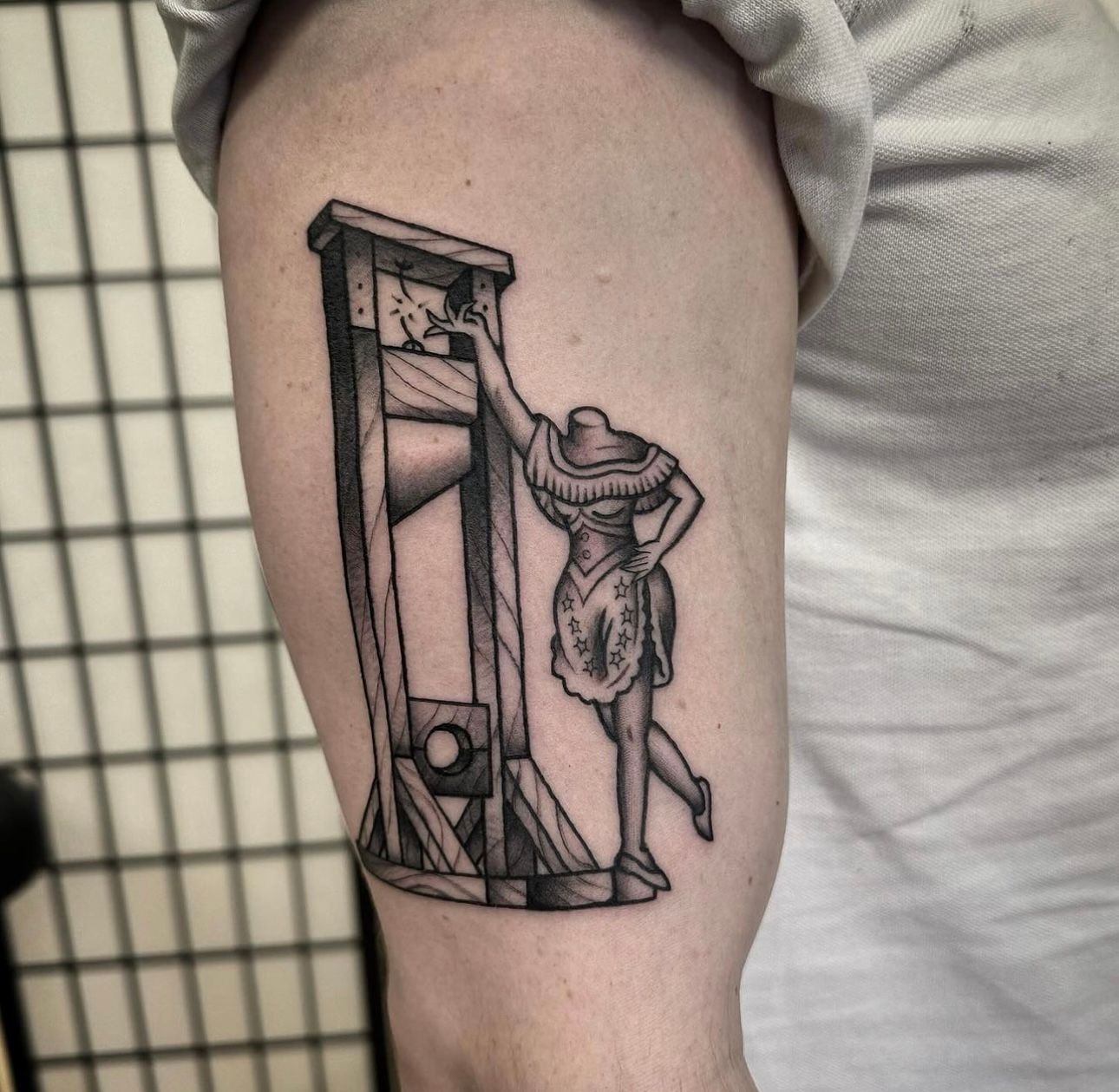 Illustrative Guillotine Tattoo by Sam Waiting • Tattoodo