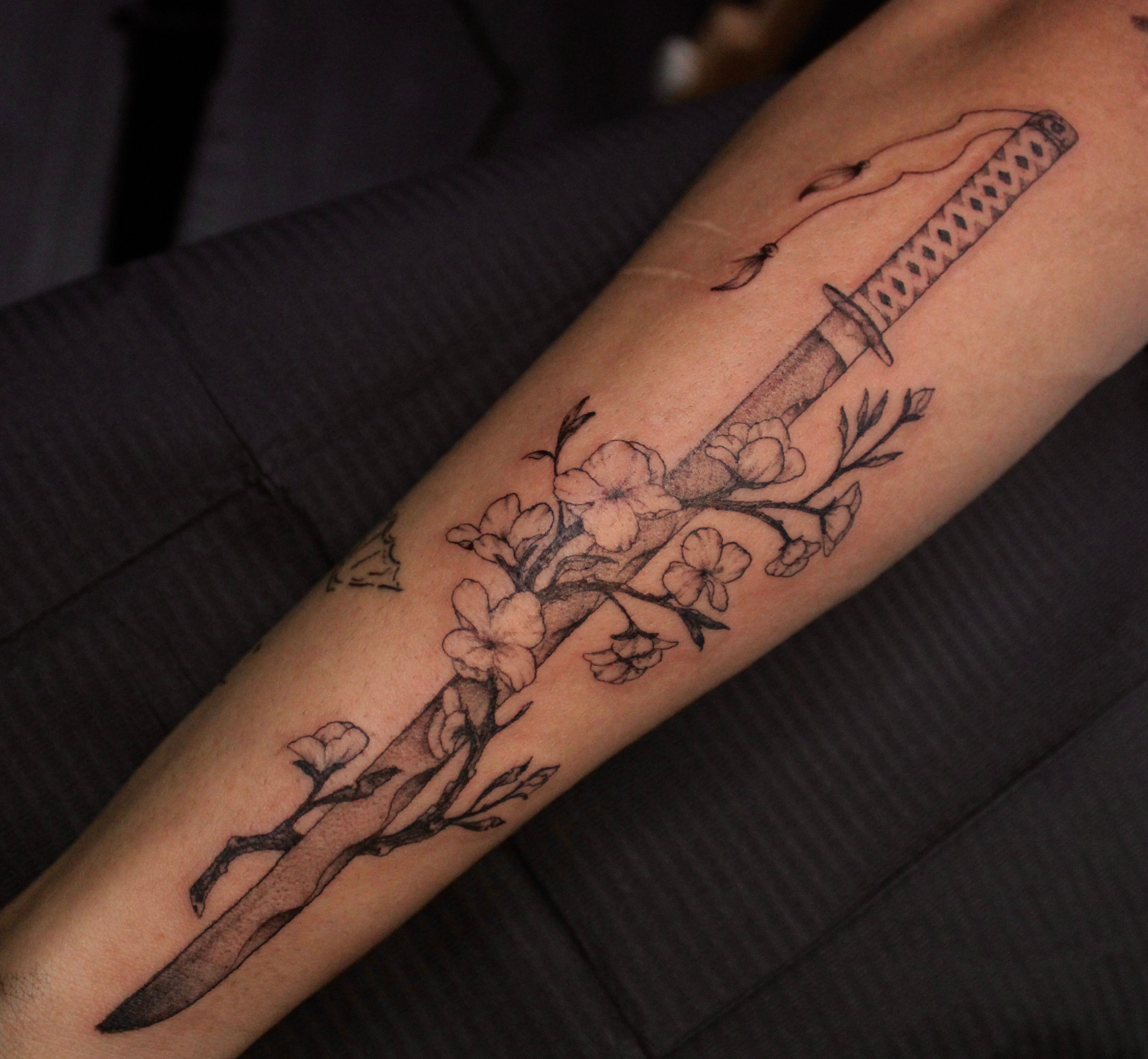 Katana and Cherry Blossoms • Tattoodo