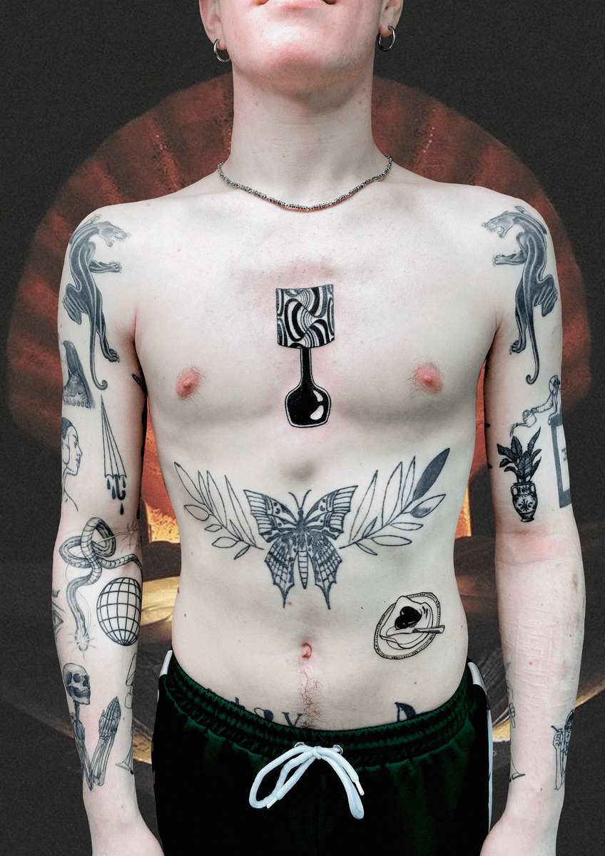 Tattoo uploaded by Tatu Tales • 70s trippy inspired lamp chest piece ...