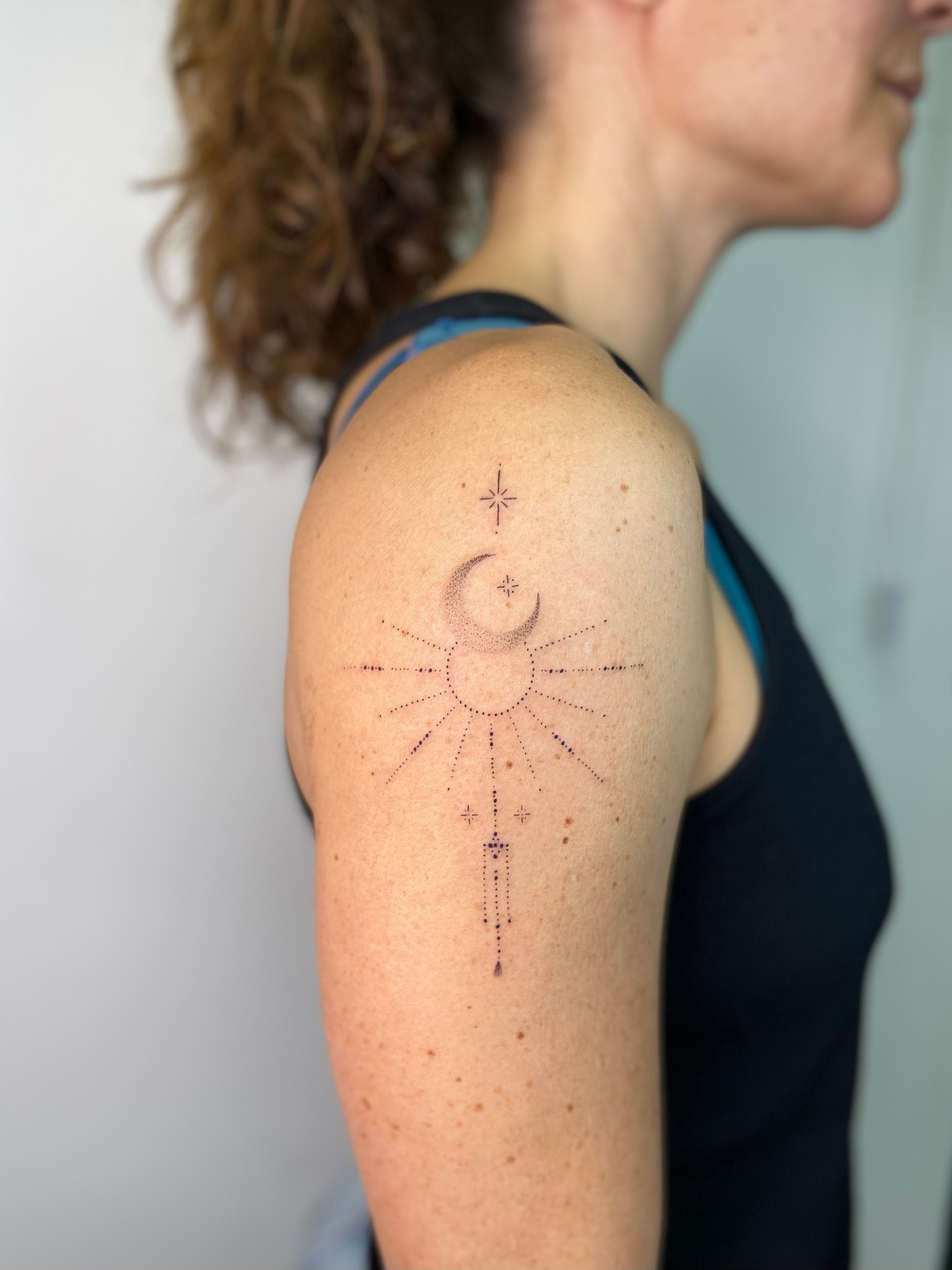 Sun and Moon Dotwork Ornamental Tattoo • Tattoodo