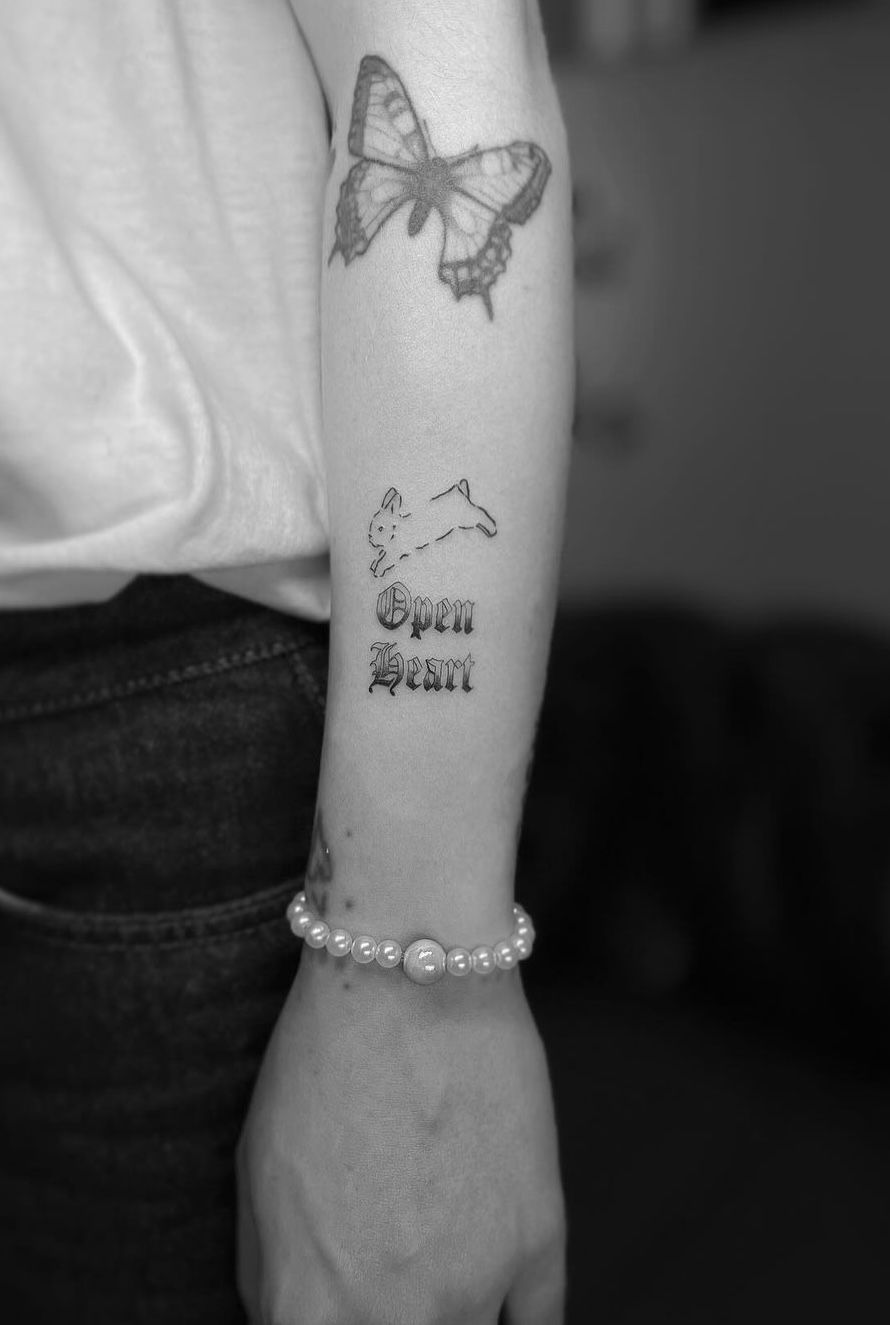 Playful Bunny: Fine Line Lettering Tattoo • Tattoodo