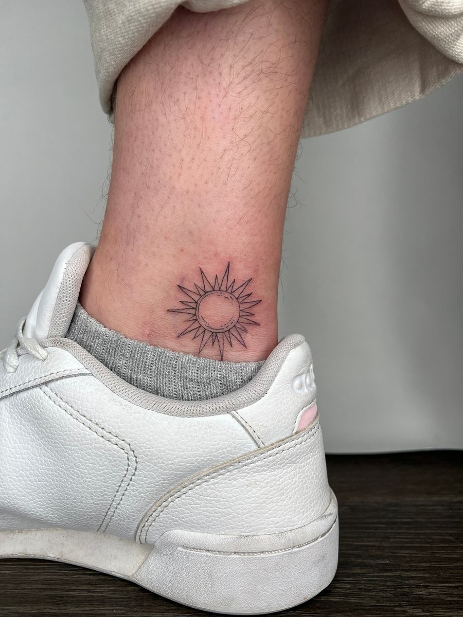 Delicate Fine Line Sun Tattoo • Tattoo uploaded by Emma InkBaby • Tattoodo