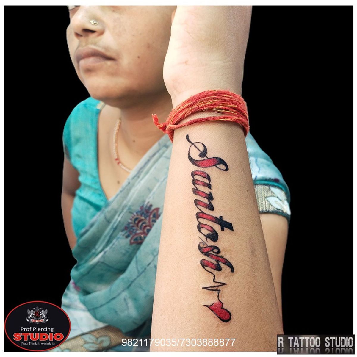 Tattoo uploaded by Rtattoo studio • Santosh Name With Heartbeat Tattoo ...