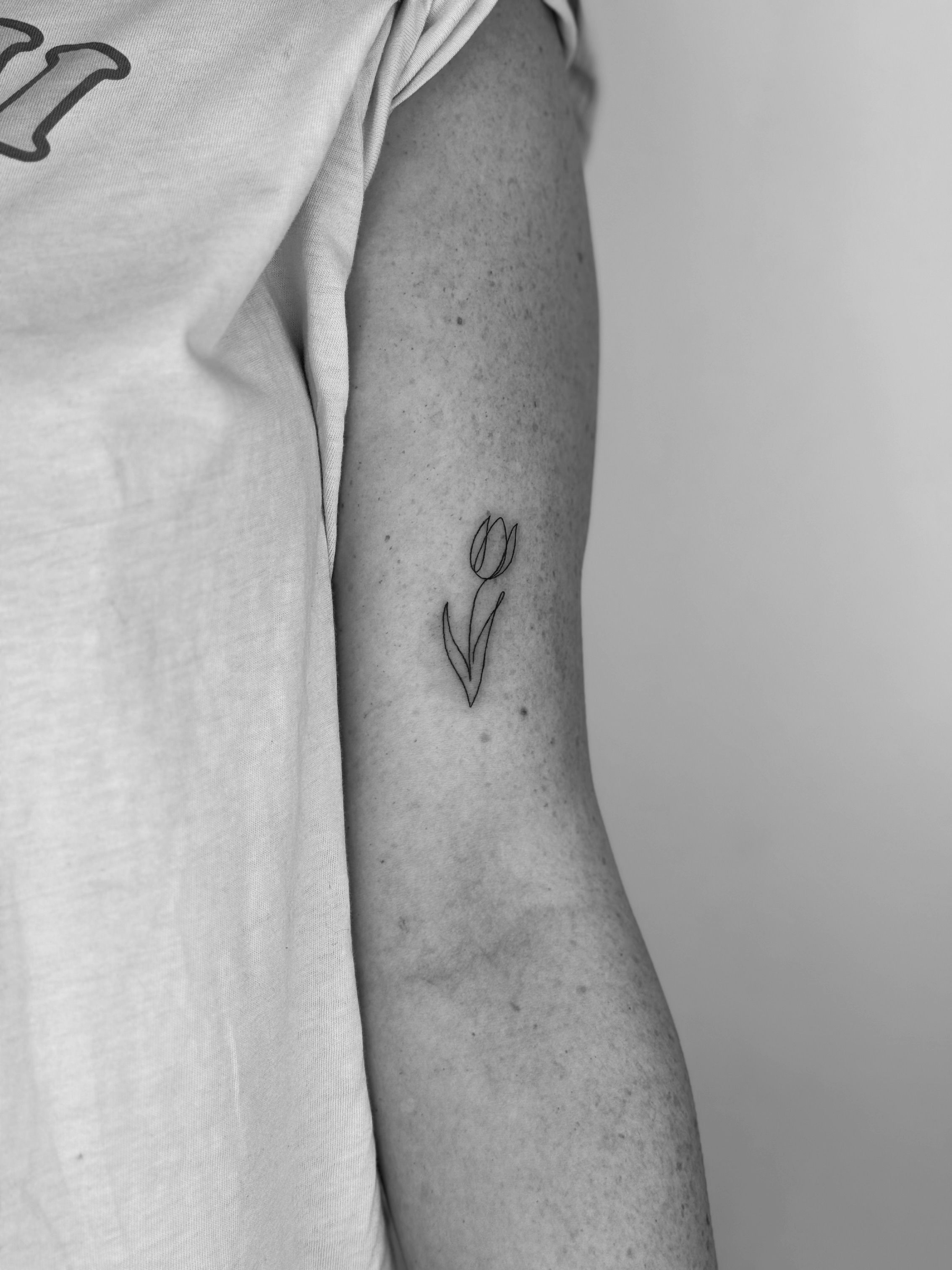 Fine Line Tulip Tattoo by Timmy • Tattoodo
