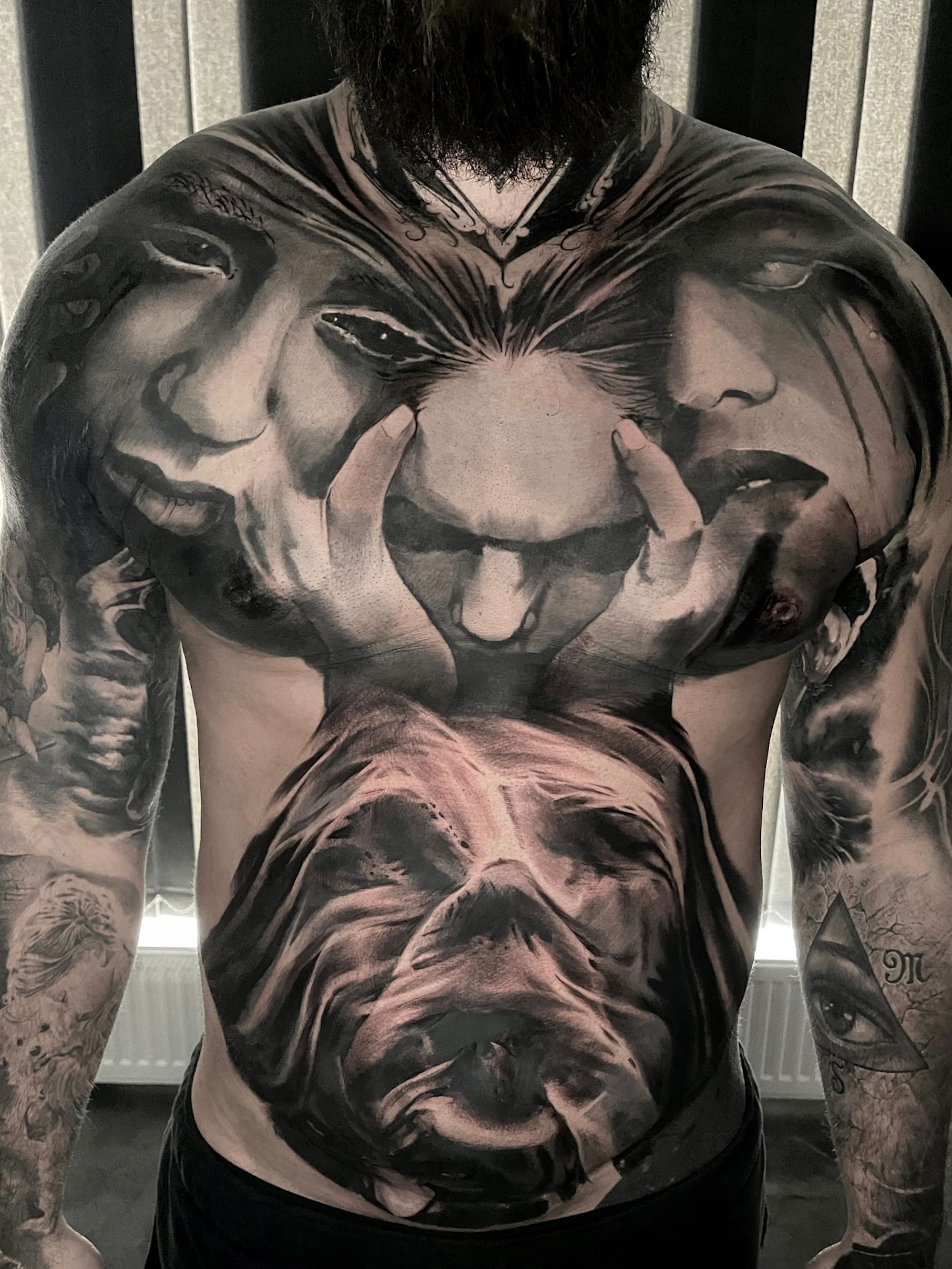 Multiple Faces Chest Tattoo • Tattoodo
