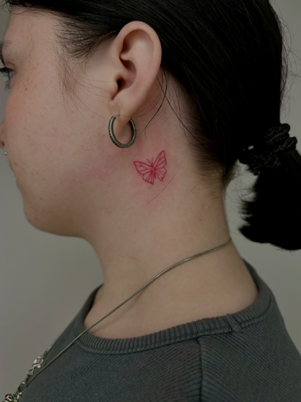 Red Fine Line Butterfly Tattoo • Tattoodo