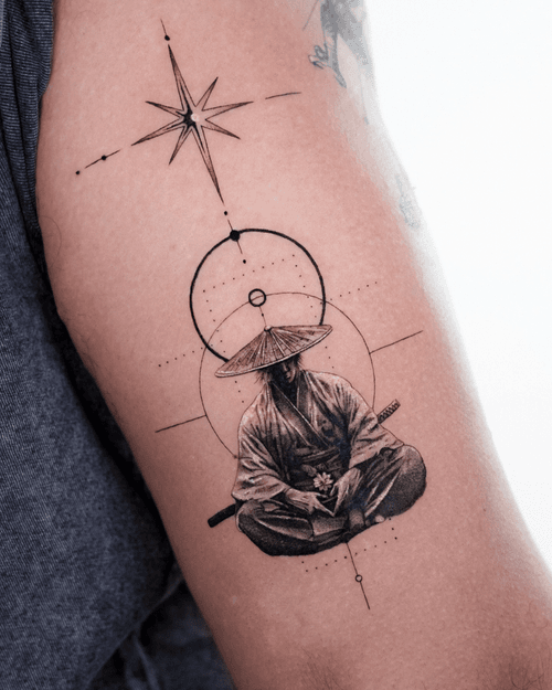 Samurai with Geometric Shapes Tattoo • Tattoodo