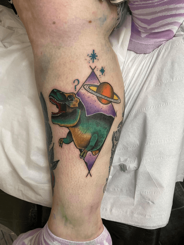 Neo Traditional Dinosaur Planet Tattoo • Tattoodo