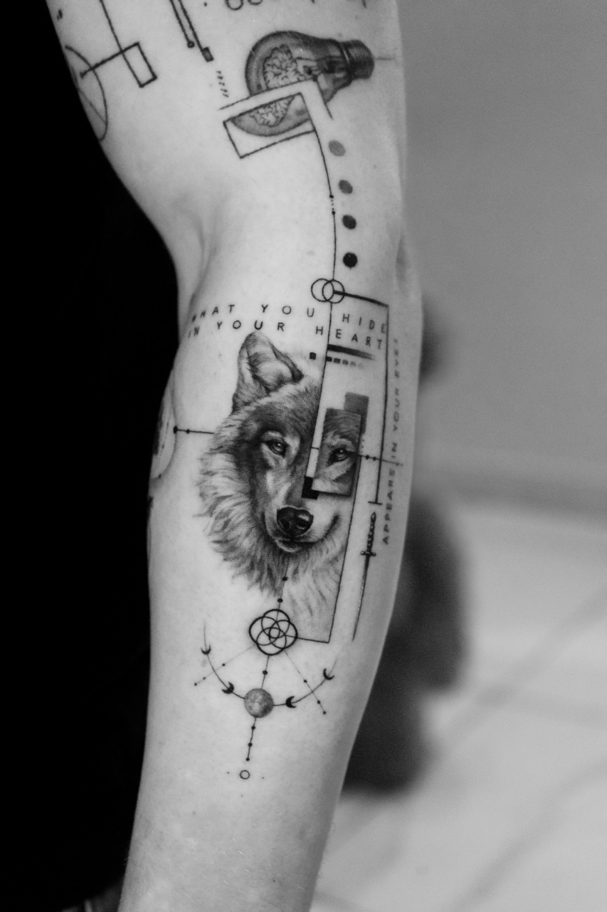Geometric Wolf Dagger Tattoo • Tattoodo