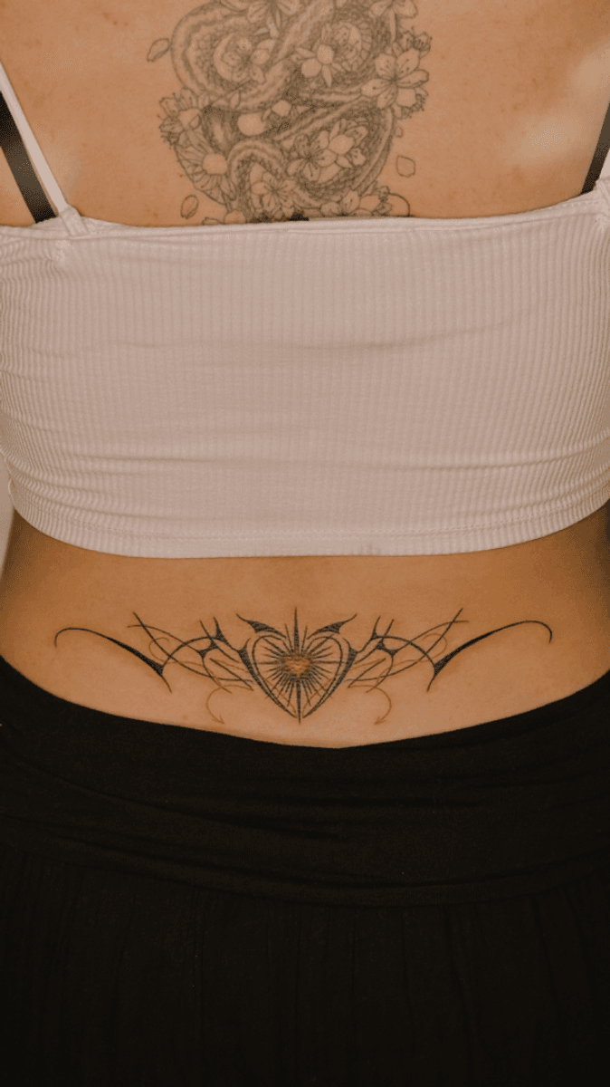 Tattoo uploaded by Milky Blue • Fine line cybersigilism tramp stamp in ...