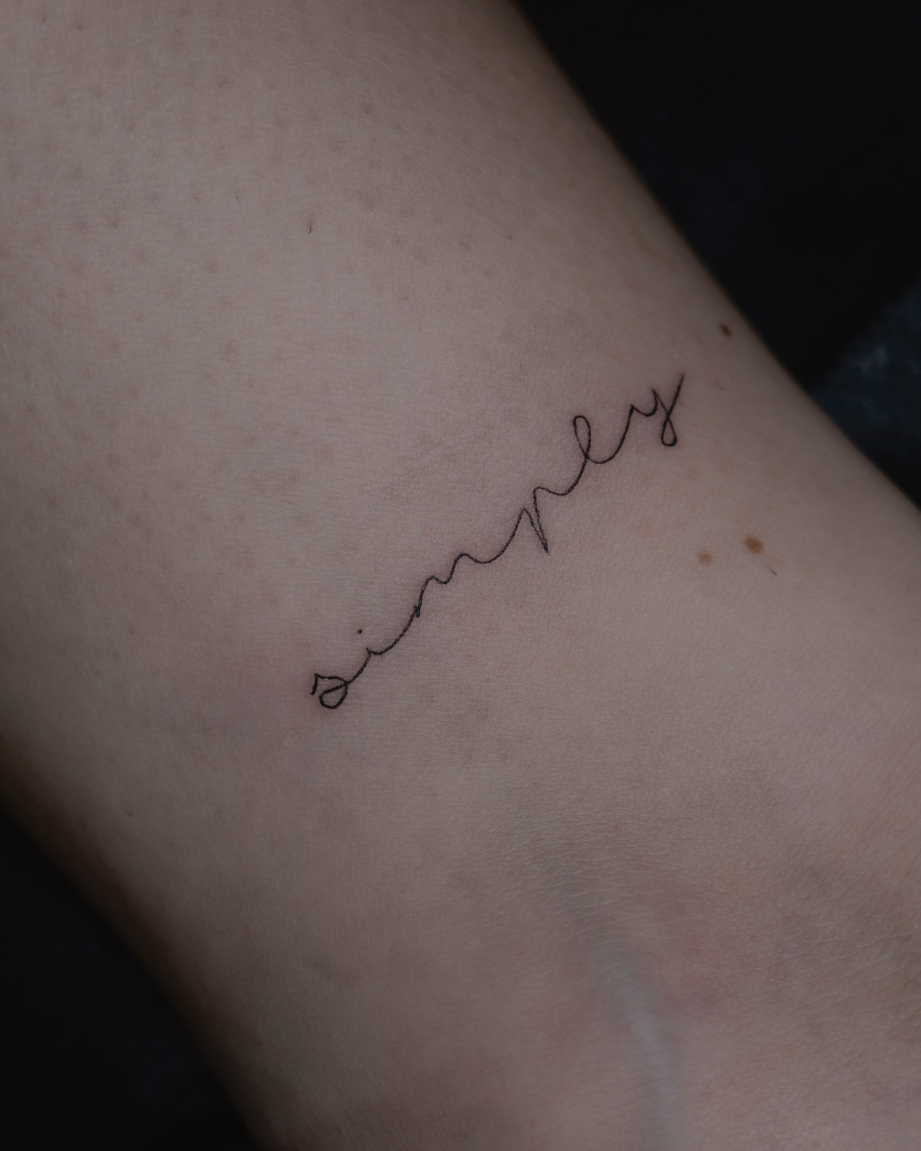 Tiny Fine Line Script Tattoo • Tattoodo