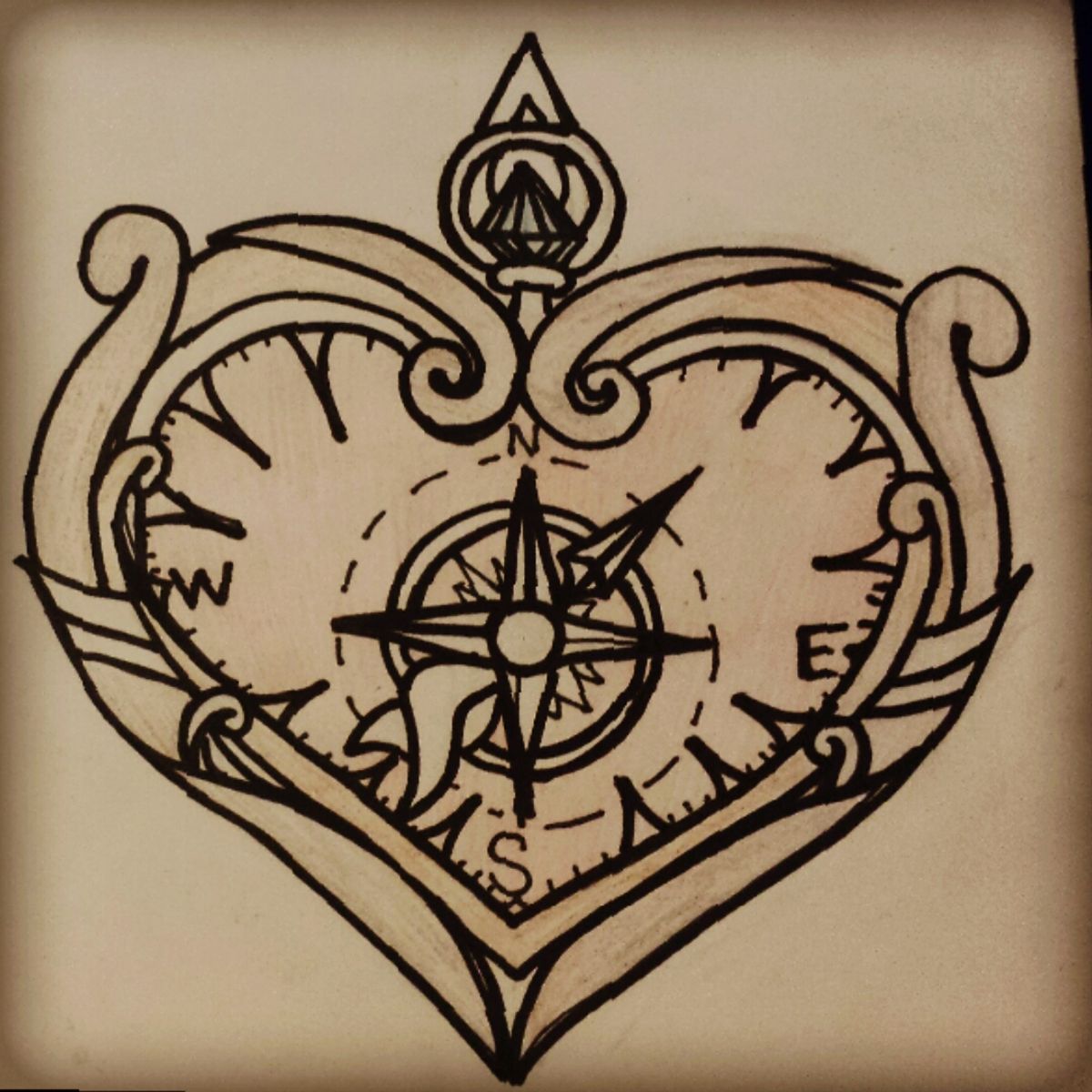 Tattoo uploaded by Kayla Shear • A basic heart compass design ...