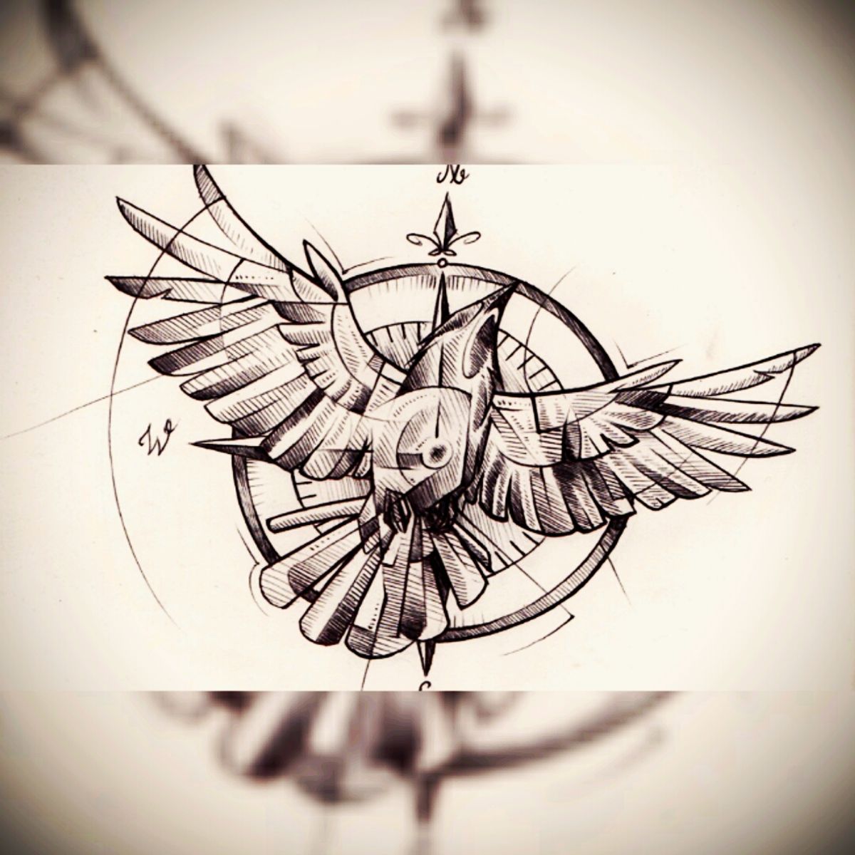 Tattoo uploaded by Nino Bartelli • Bird meets compass. #bird #nature # ...