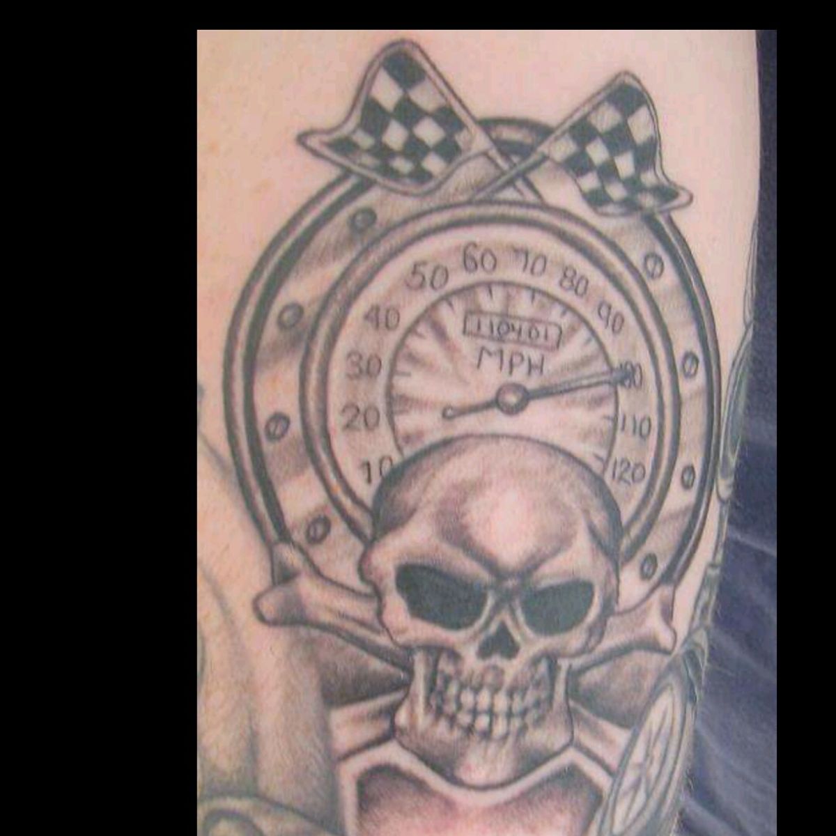 Tattoo uploaded by Mike Charles • #Speedometer #Skull #Racing #Flags ...