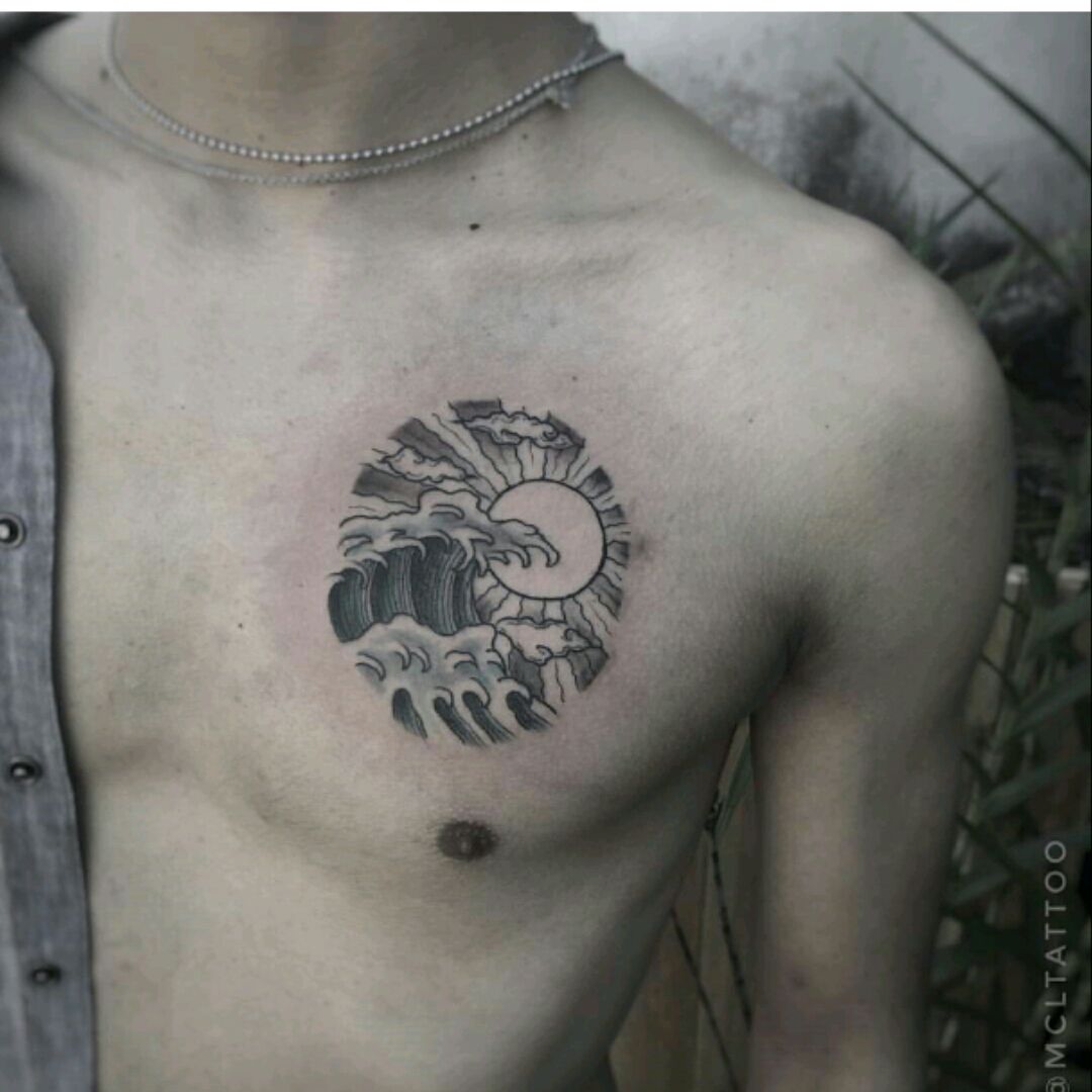 Wave chest tattoo - Bronctattooaus.com