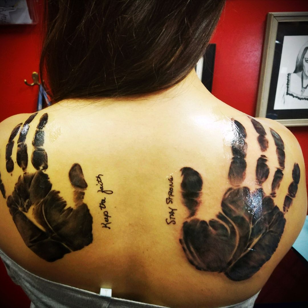 Hand Print Tattoo Shoulder