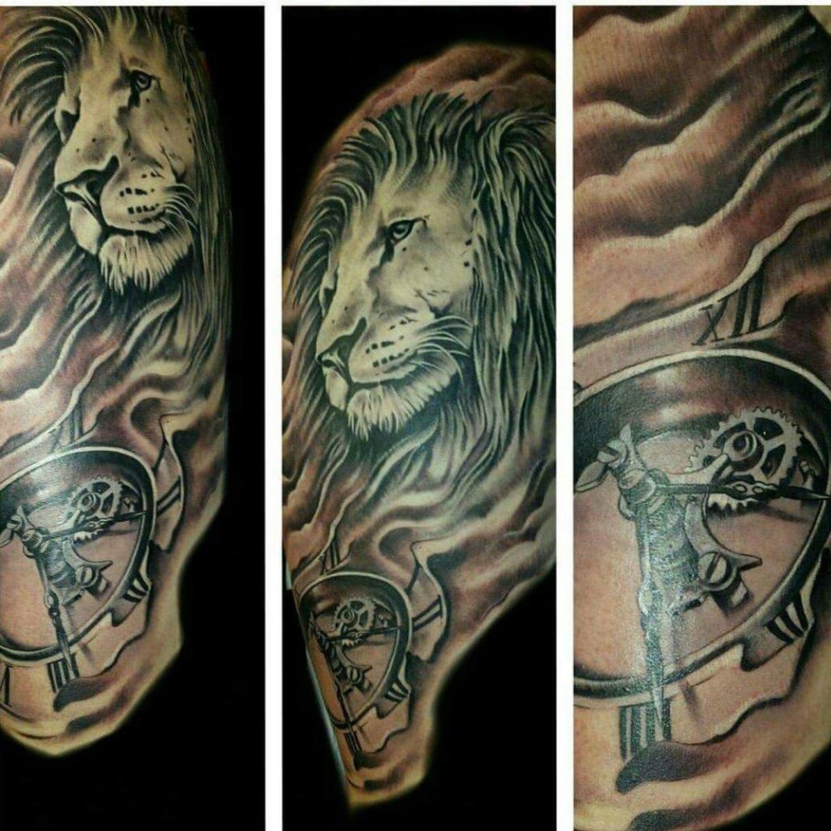 Tattoo uploaded by Robyn Steele • Lion and clock thigh tattoo #lion # ...
