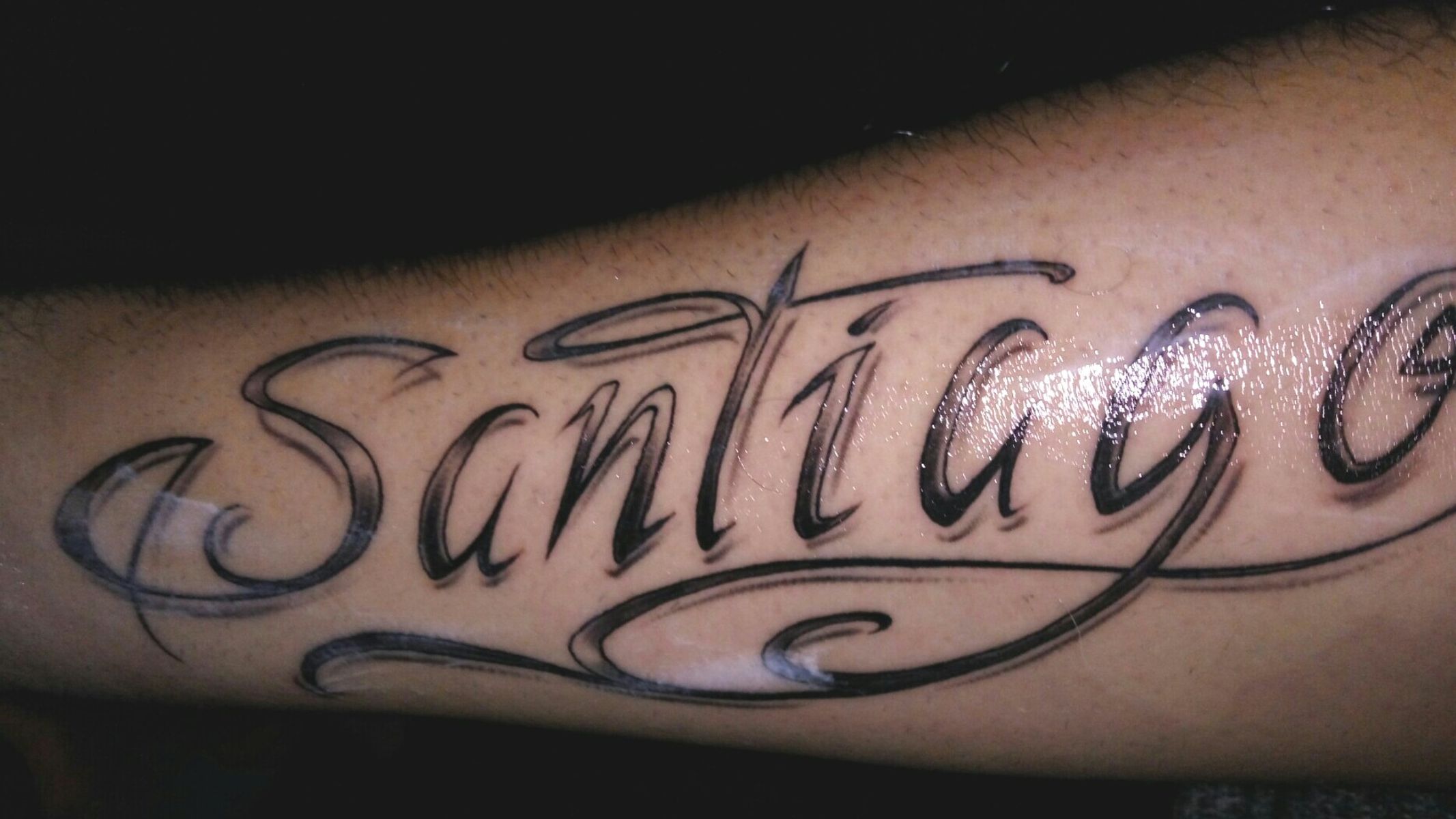 Tattoo uploaded by Tiago • Santiago Lettering tattoo • Tattoodo