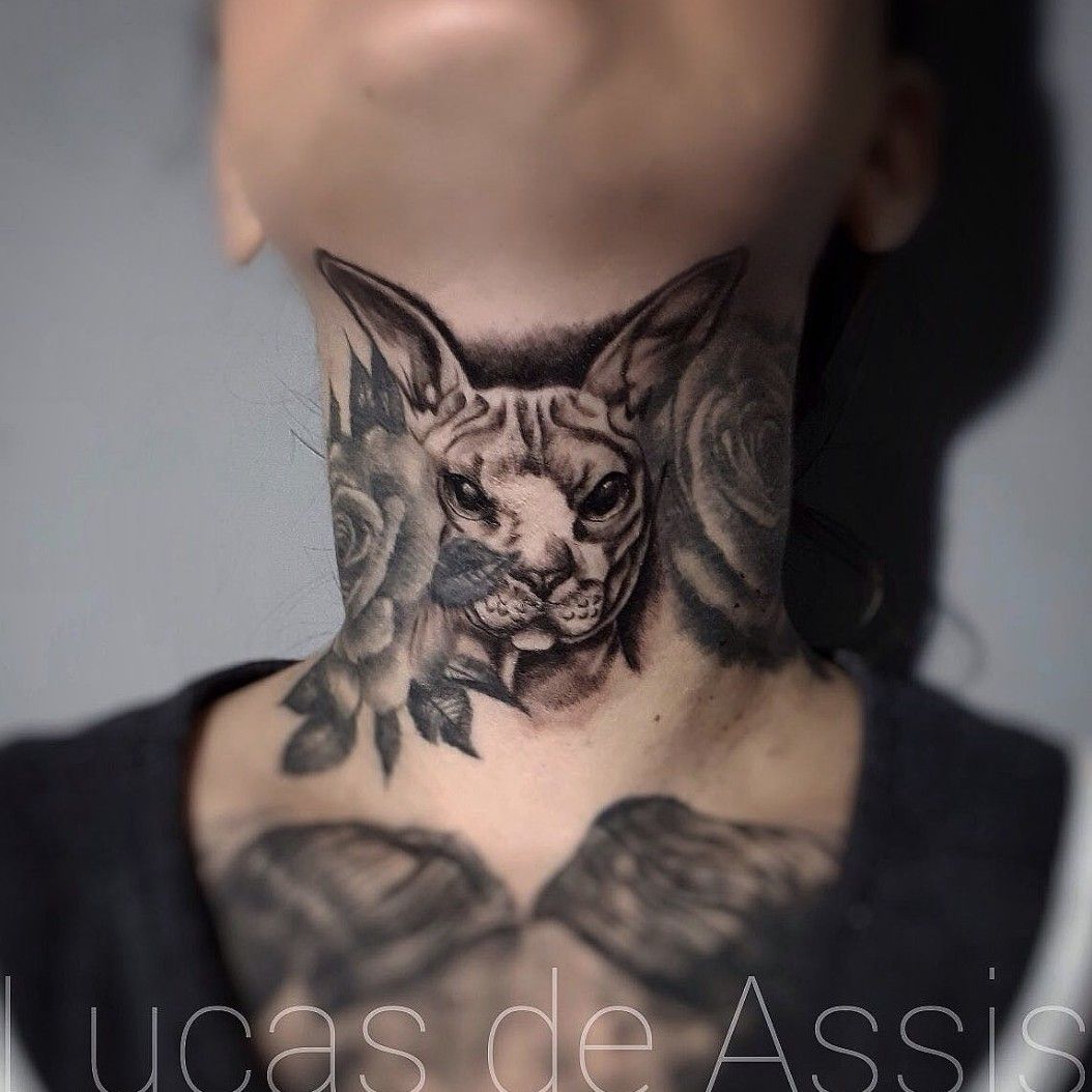 Cat neck tattoo - Bronctattooaus.com