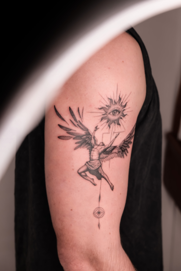Geometric Sun Angel Eye Tattoo • Tattoodo
