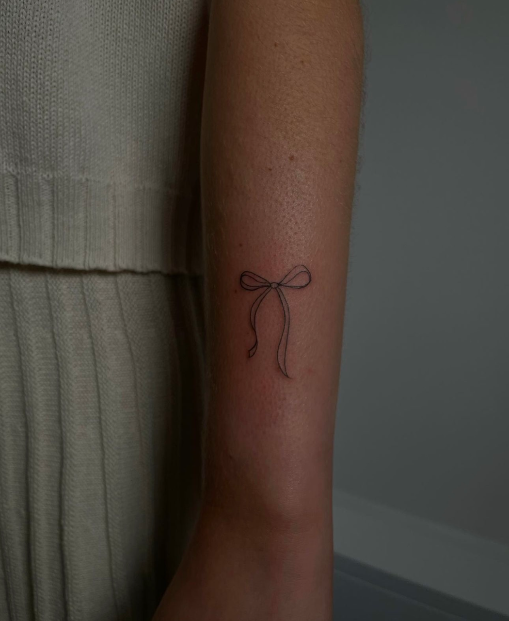 Fine Line Ribbon Bow Tattoo • Tattoodo