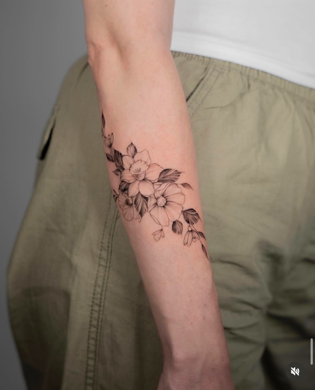 Elegant Fine Line Floral Tattoo • Tattoodo