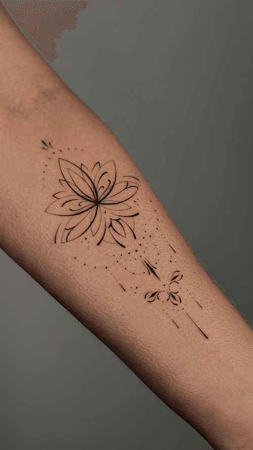 Delicate Fine Line Lotus with Dotwork • Tattoodo