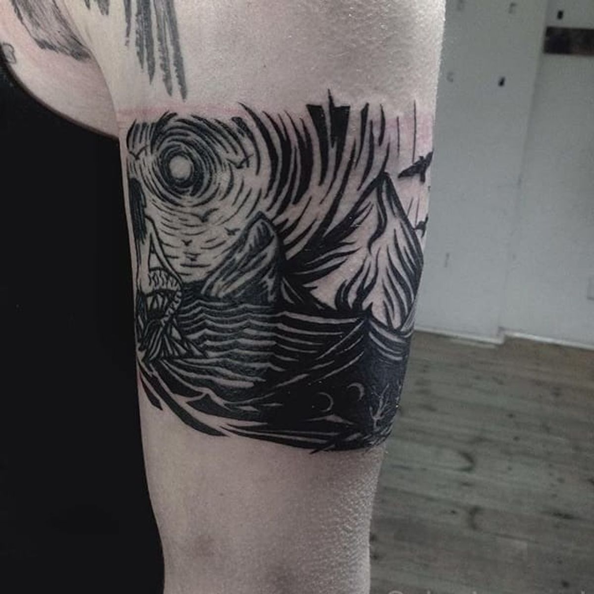 Tattoo uploaded by Robert Davies • Linocut Landscape Tattoo by Eugene ...