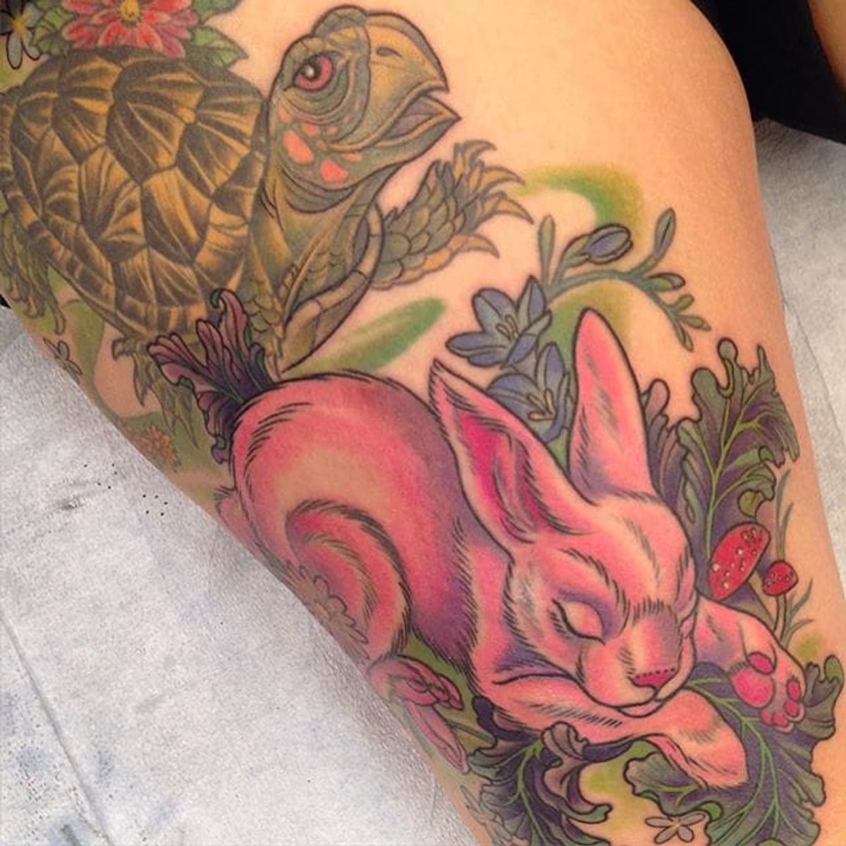 Tattoo uploaded by Stacie Mayer • Tortoise and hare tattoos by Kim ...