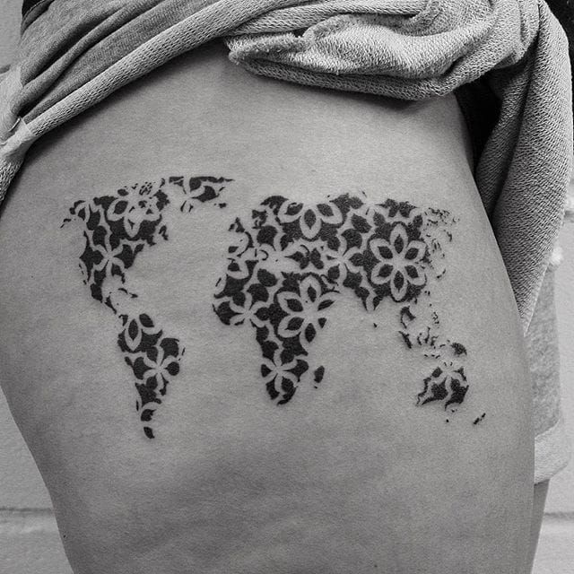 Small World Map Tattoo Back