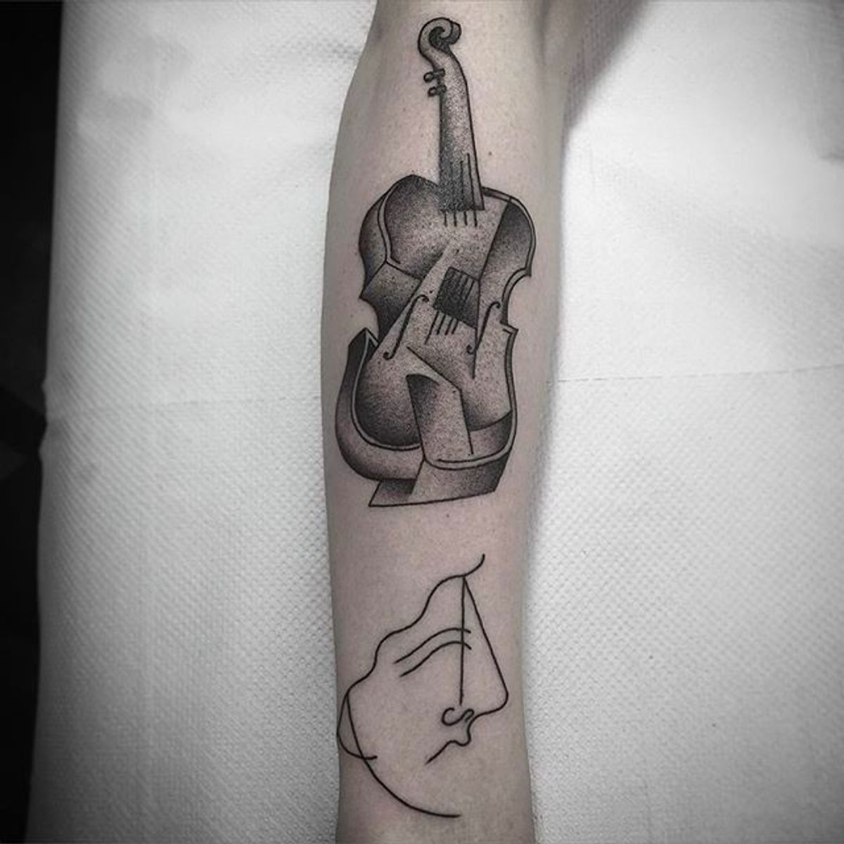 Tattoo uploaded by minerva • Distorted Violin and Face Tattoo by Caleb ...