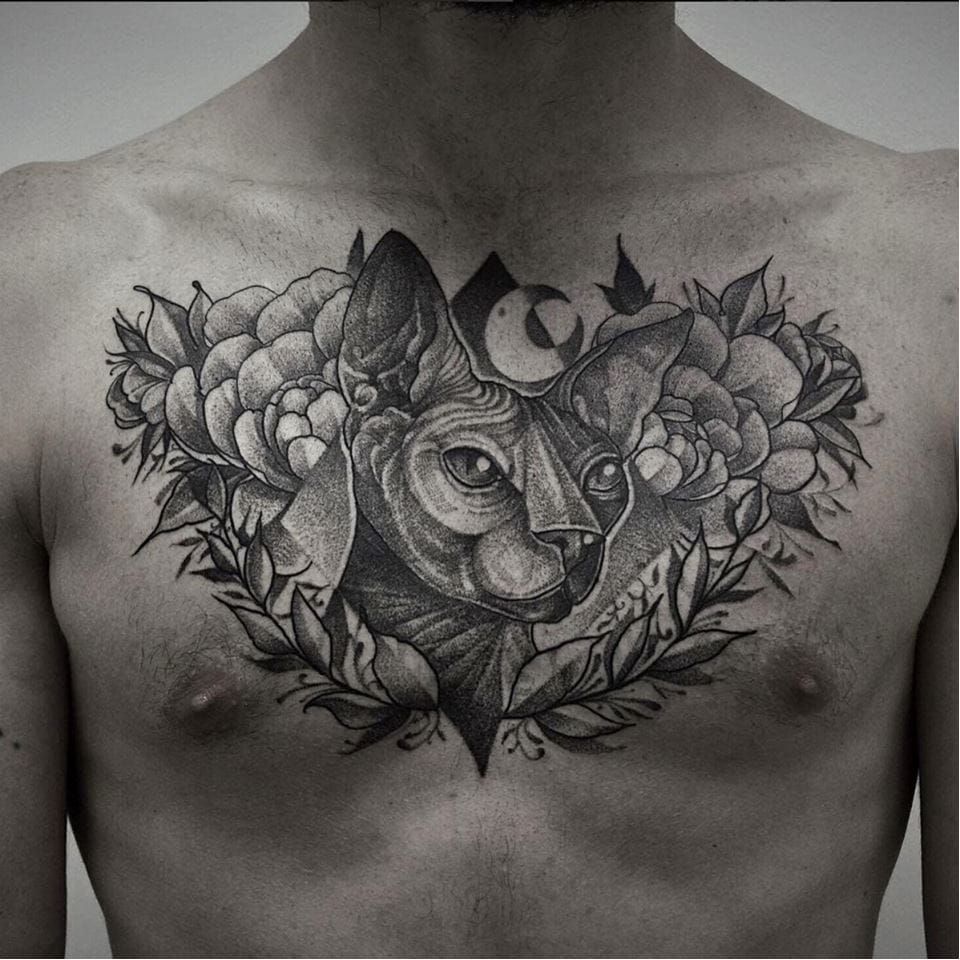 Cat chest tattoo - Bronctattooaus.com