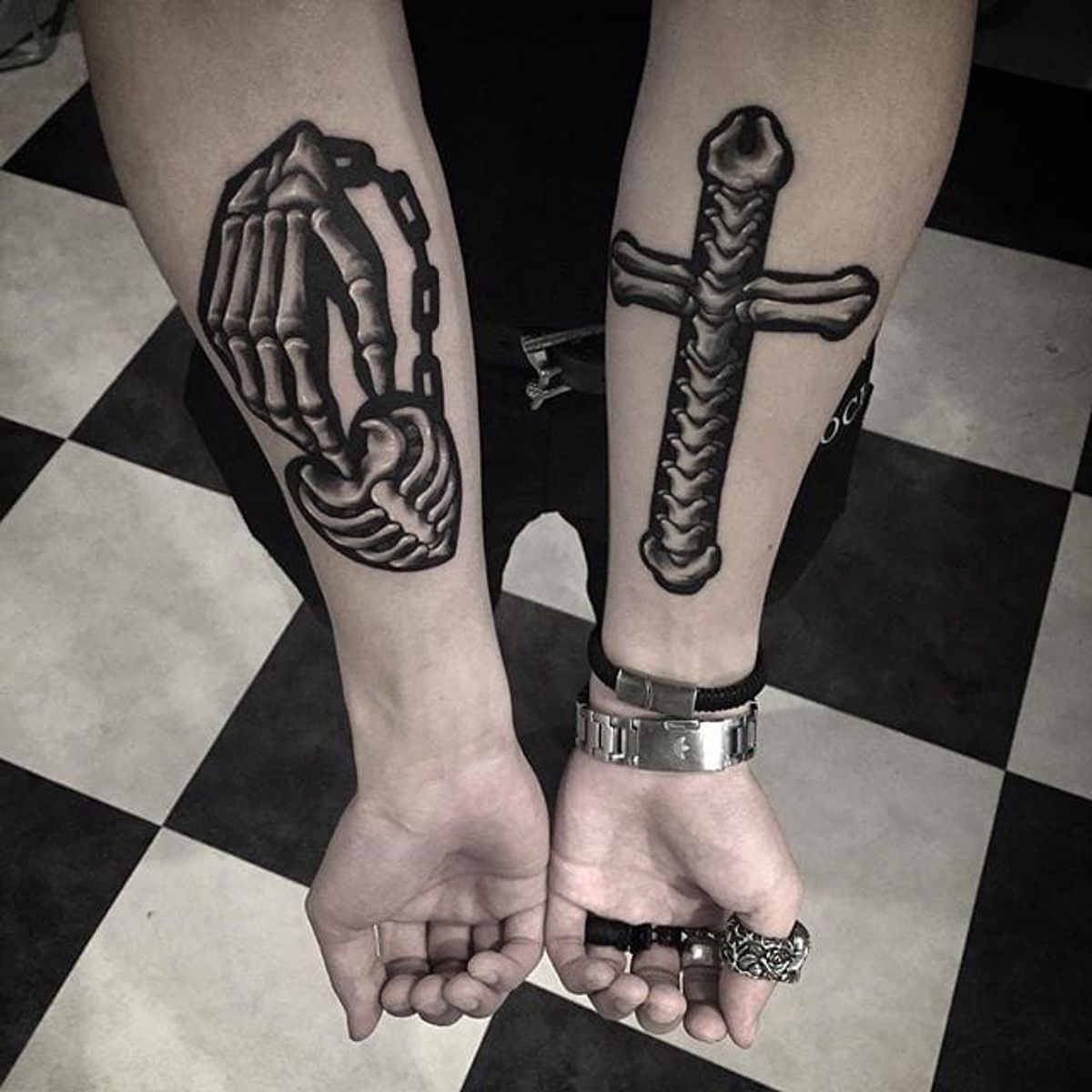 Tattoo uploaded by minerva • Skeleton hand, heart, and cross tattoos by ...
