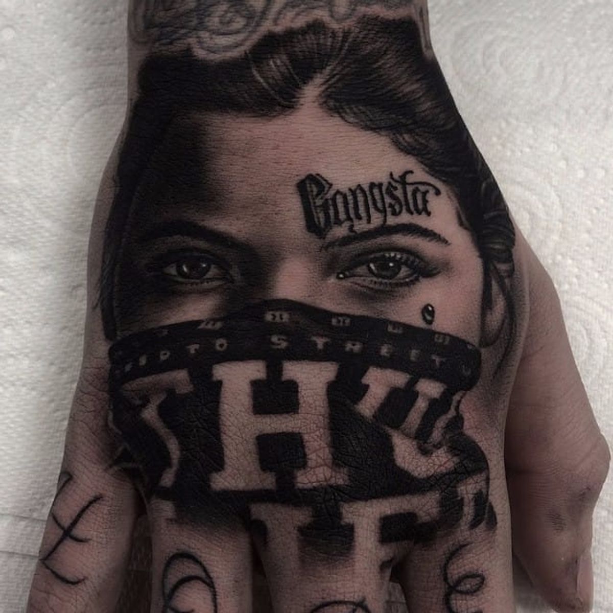 Tattoo uploaded by Xavier • Black and grey gangster woman portrait ...