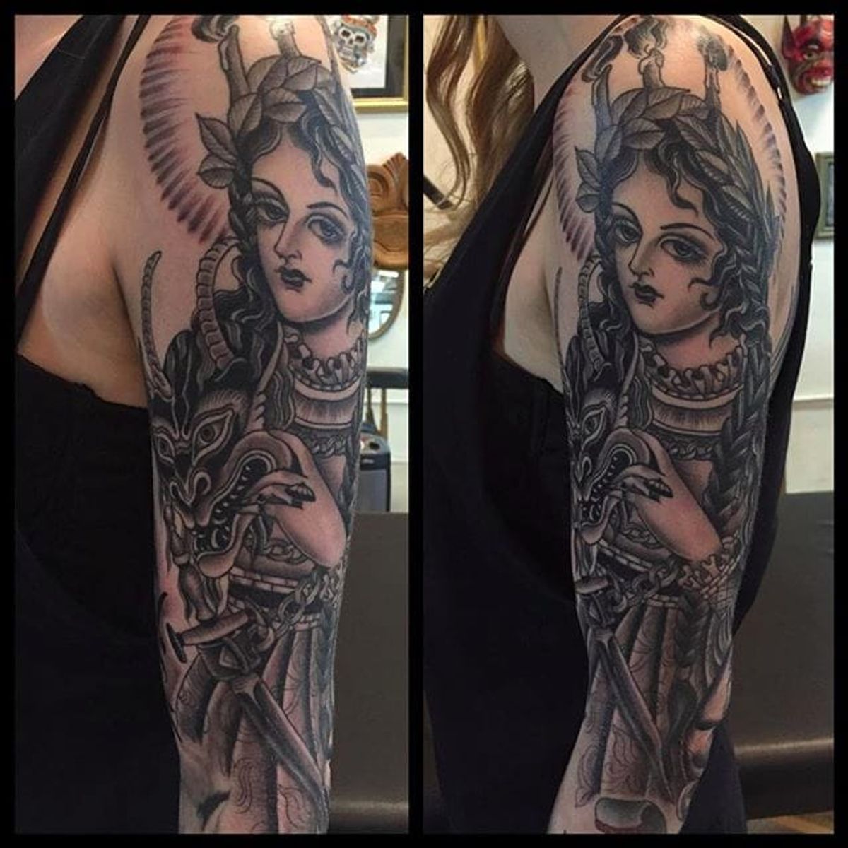 Tattoo Uploaded By Minerva • Stunning Half Sleeve Black Tattoo By Marie